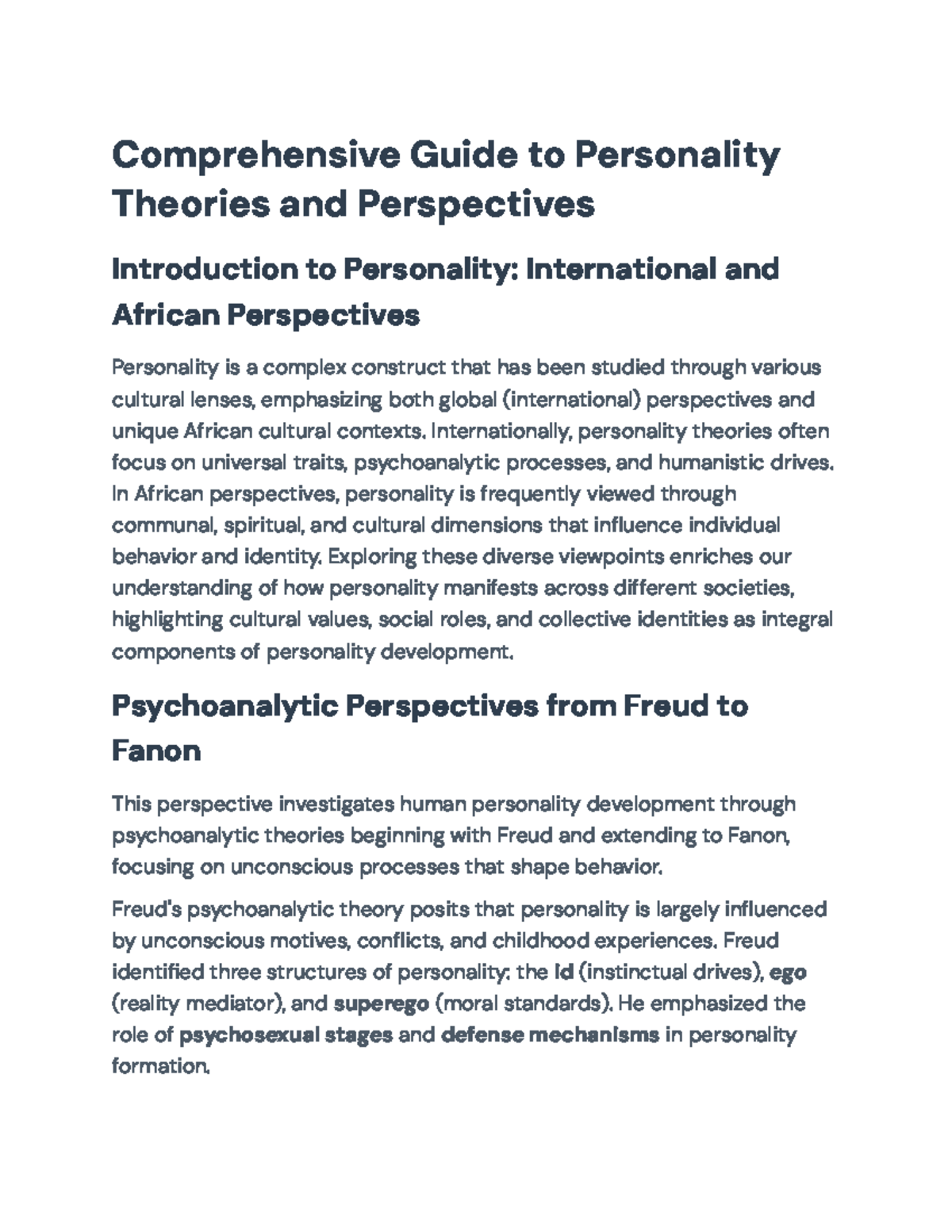 Comprehensive Guide to Personality Theories: Global & African ...