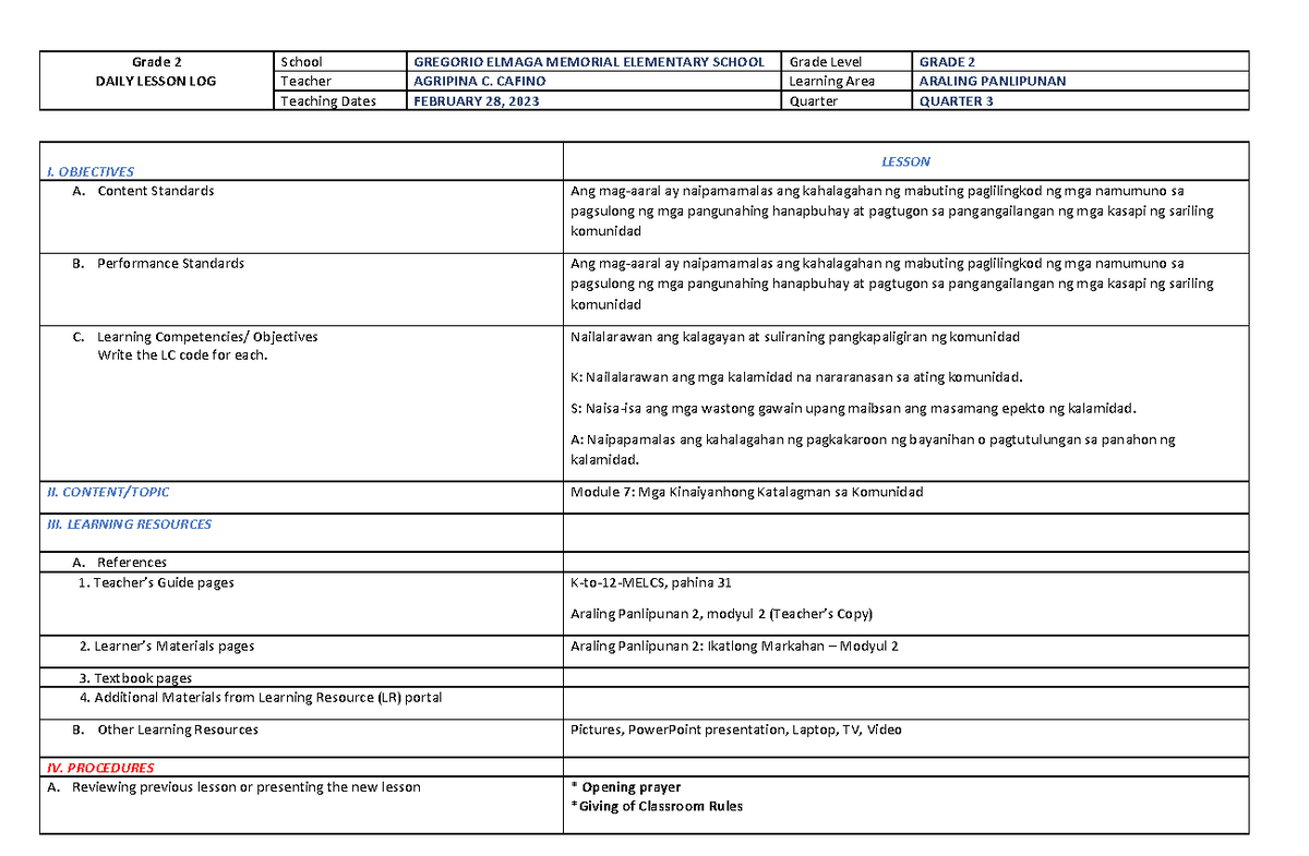 AP2 - DLP - This is a sample lesson plan for AP grade 2, Quarter 3 ...