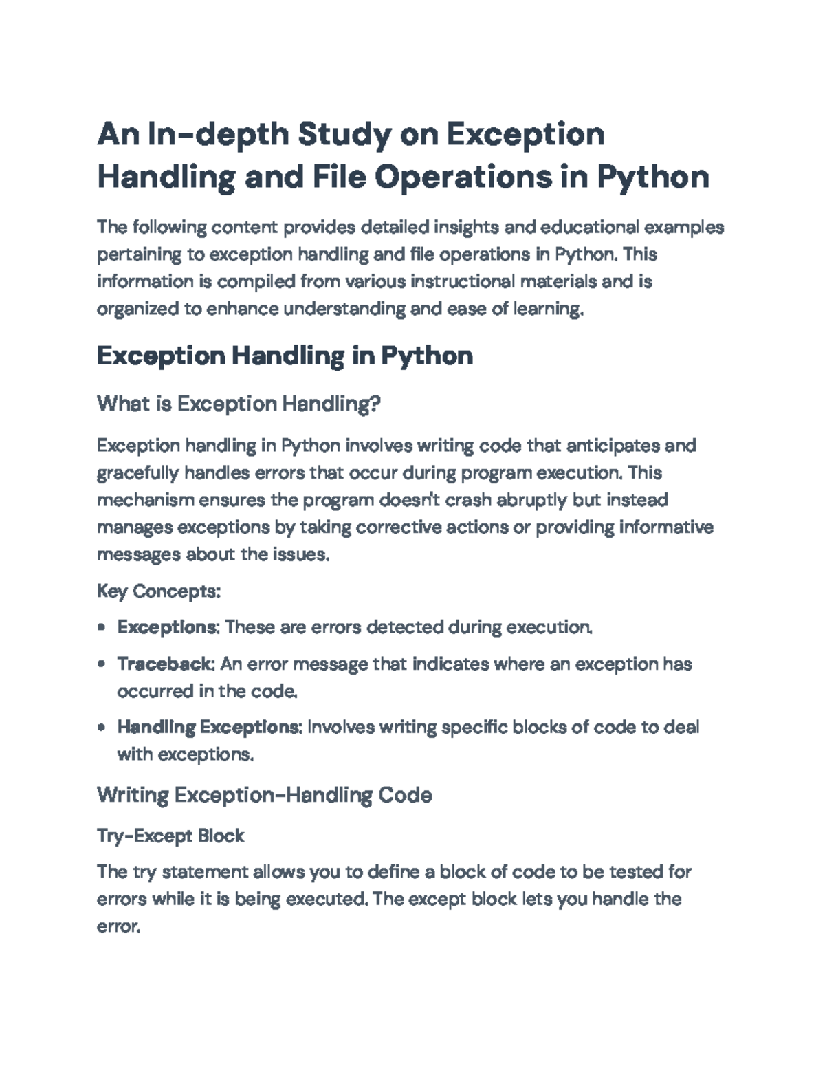Comprehensive Guide on Exception Handling & File Operations in Python - An In-depth Study on ...
