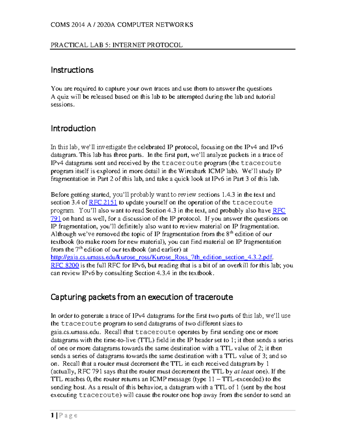 Lab 5: Exploring IPv4 and IPv6 Protocols with Traceroute Techniques - Studocu