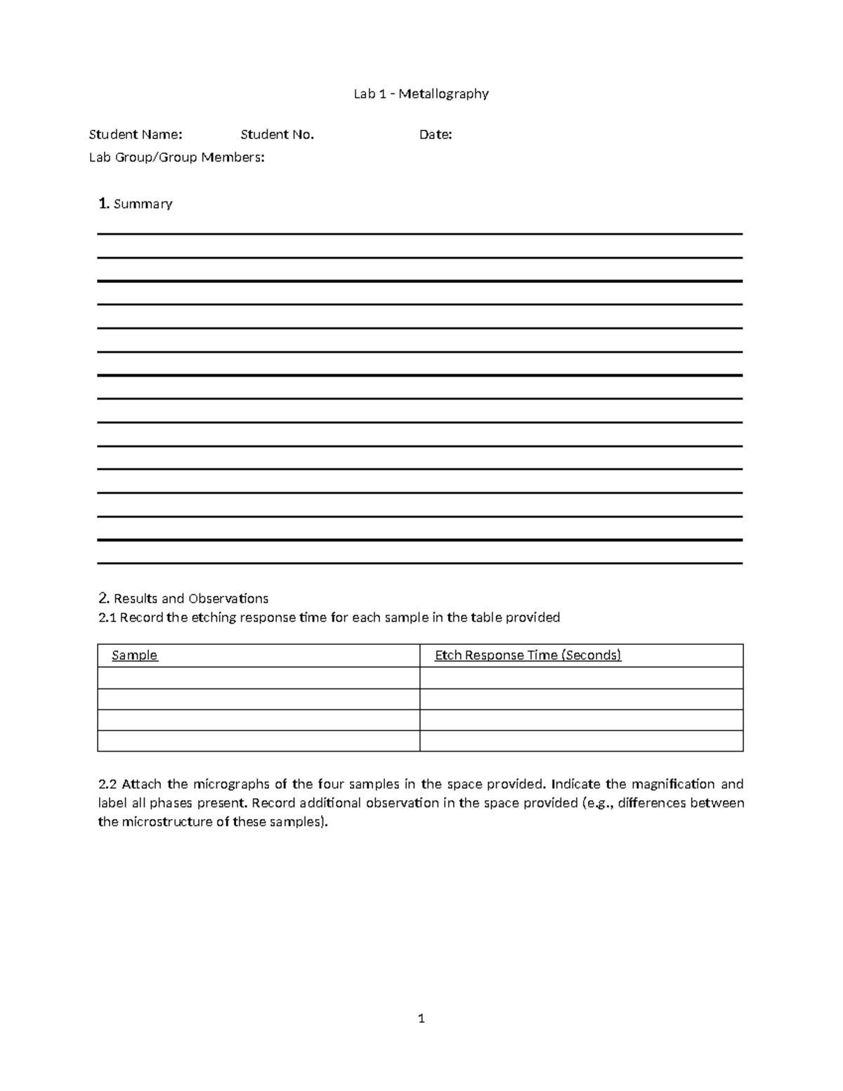 Lab 1: Metallography Analysis - Template 2700 - Studocu