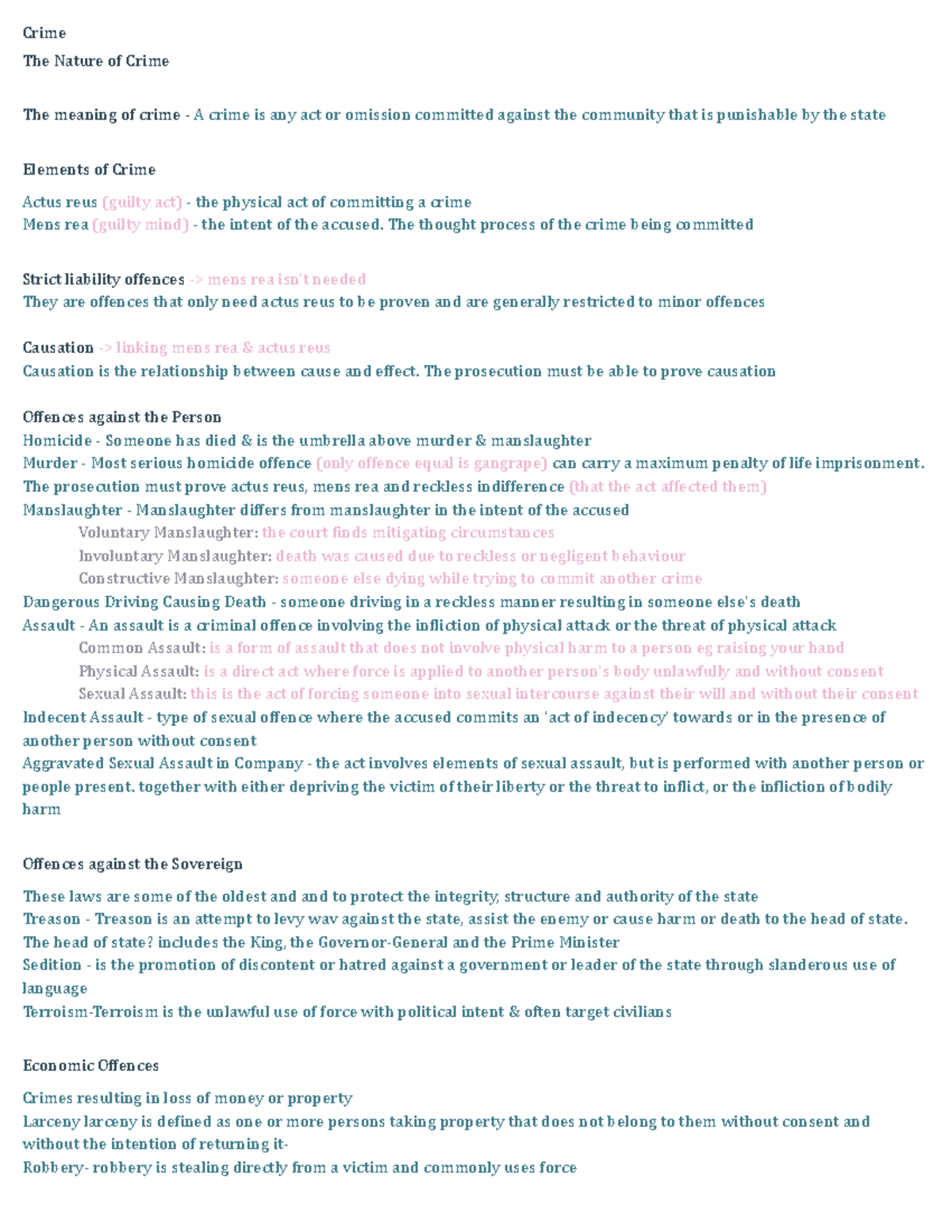 Legal Studies - Crime and Offences Overview (Course Code: LST101) - Studocu