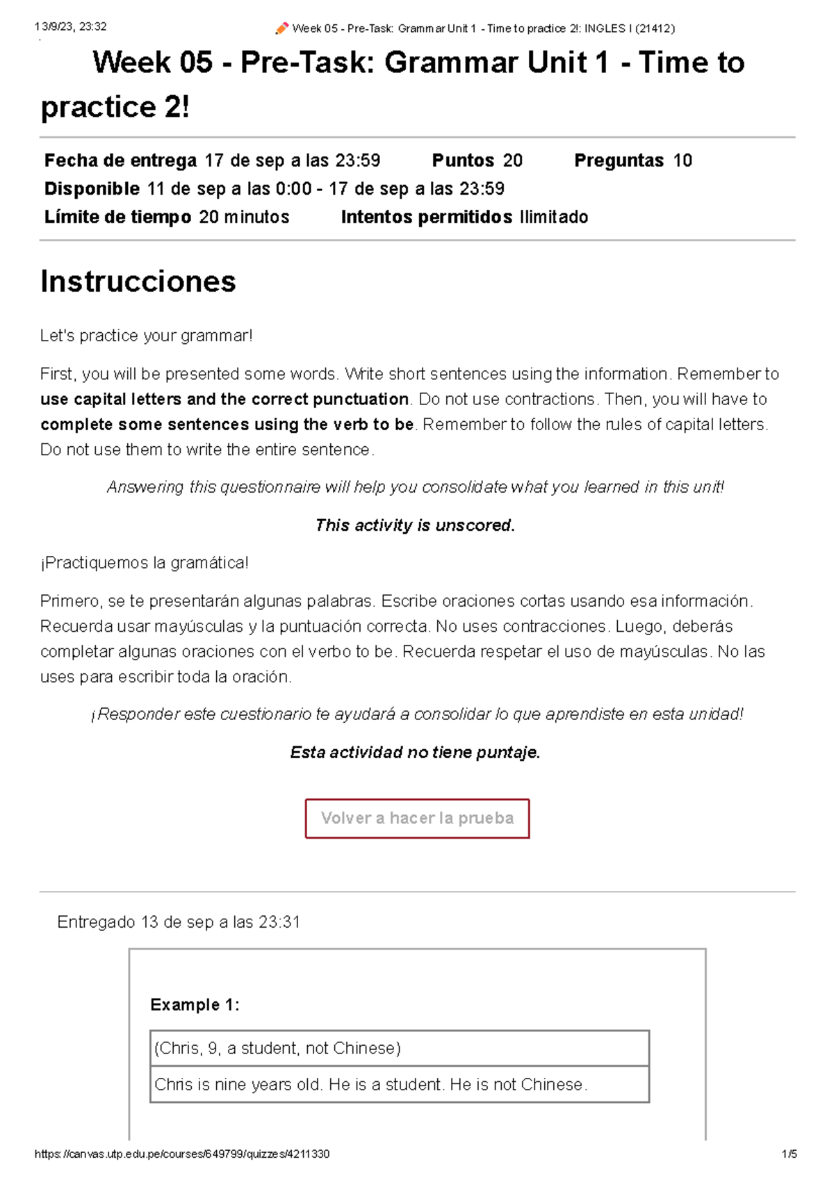 Week 05 - Grammar Practice Unit 1: Time to Practice 2 Ingles I (21412) - Studocu