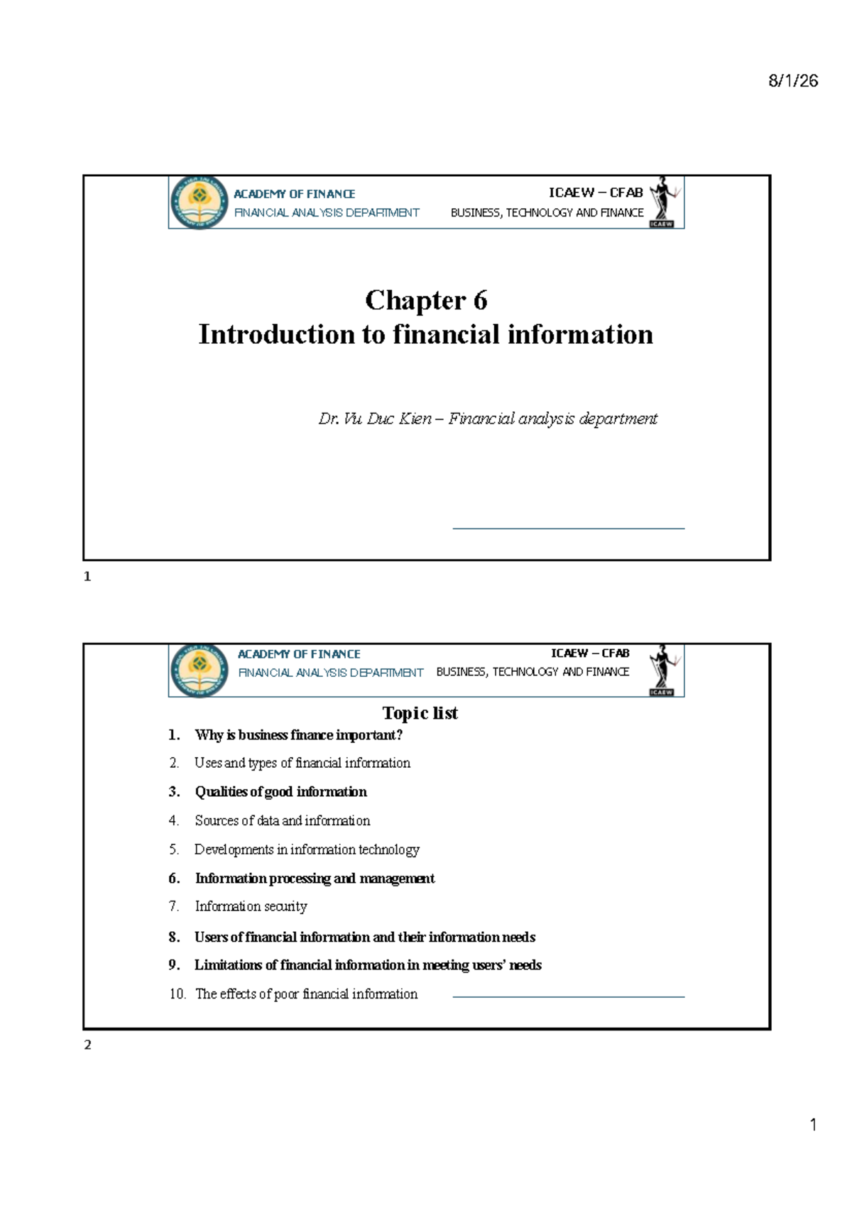 ICAEW CFAB BTF Chapter 6: Introduction to Financial Information - Studocu