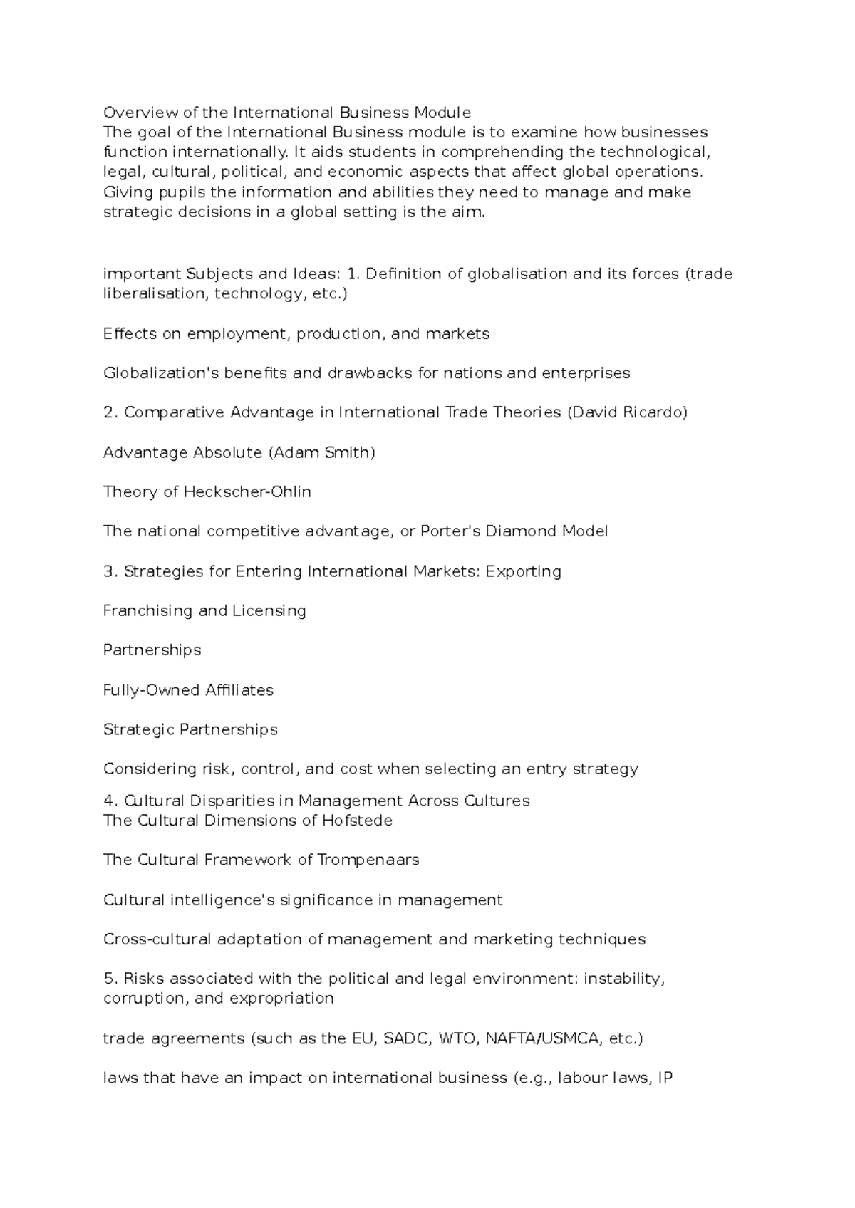 Obs 359: Overview of International Business Module and Key Concepts ...