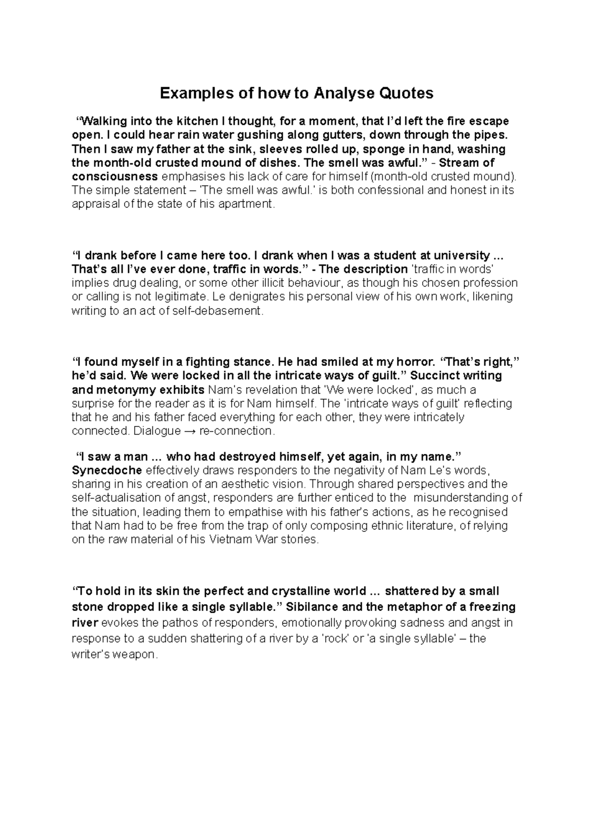 Examples of how to Analyse Quotes - Examples of how to Analyse Quotes ...