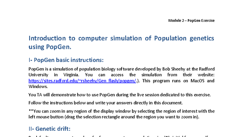 Module 2 PopGen Exercise: Intro to Population Genetics Simulation - Studocu