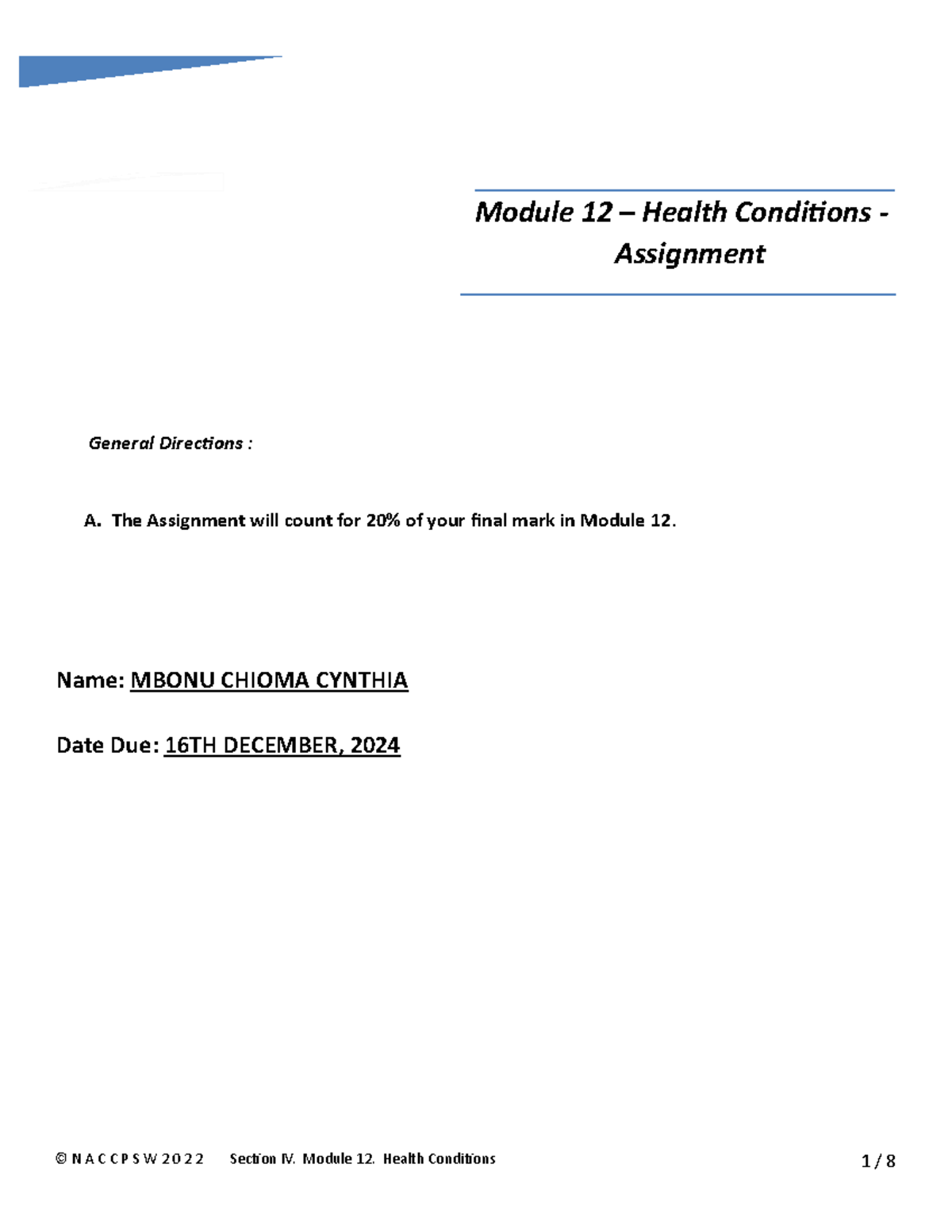 Assignment - Module 12: Understanding Health Conditions & Oxygen ...