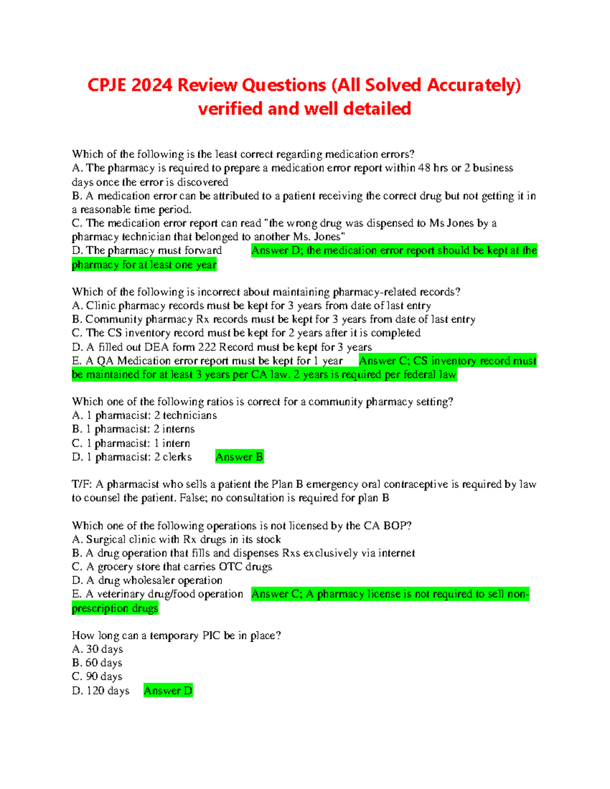 CPJE 2024 Complete Review Questions & Answers - Studocu