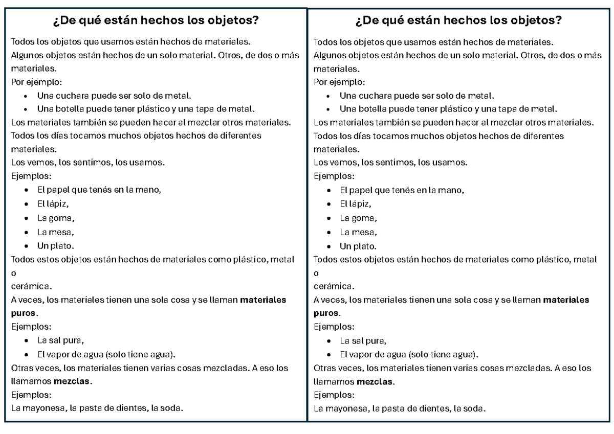De qué están hechos los objetos? Materiales y mezclas explicadas - Studocu