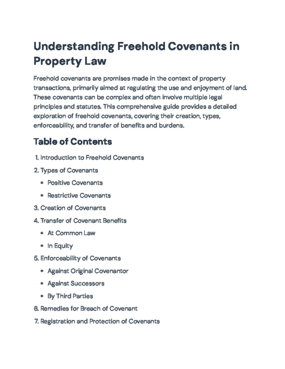 Understanding Freehold Covenants: A Guide to Property Law Principles ...