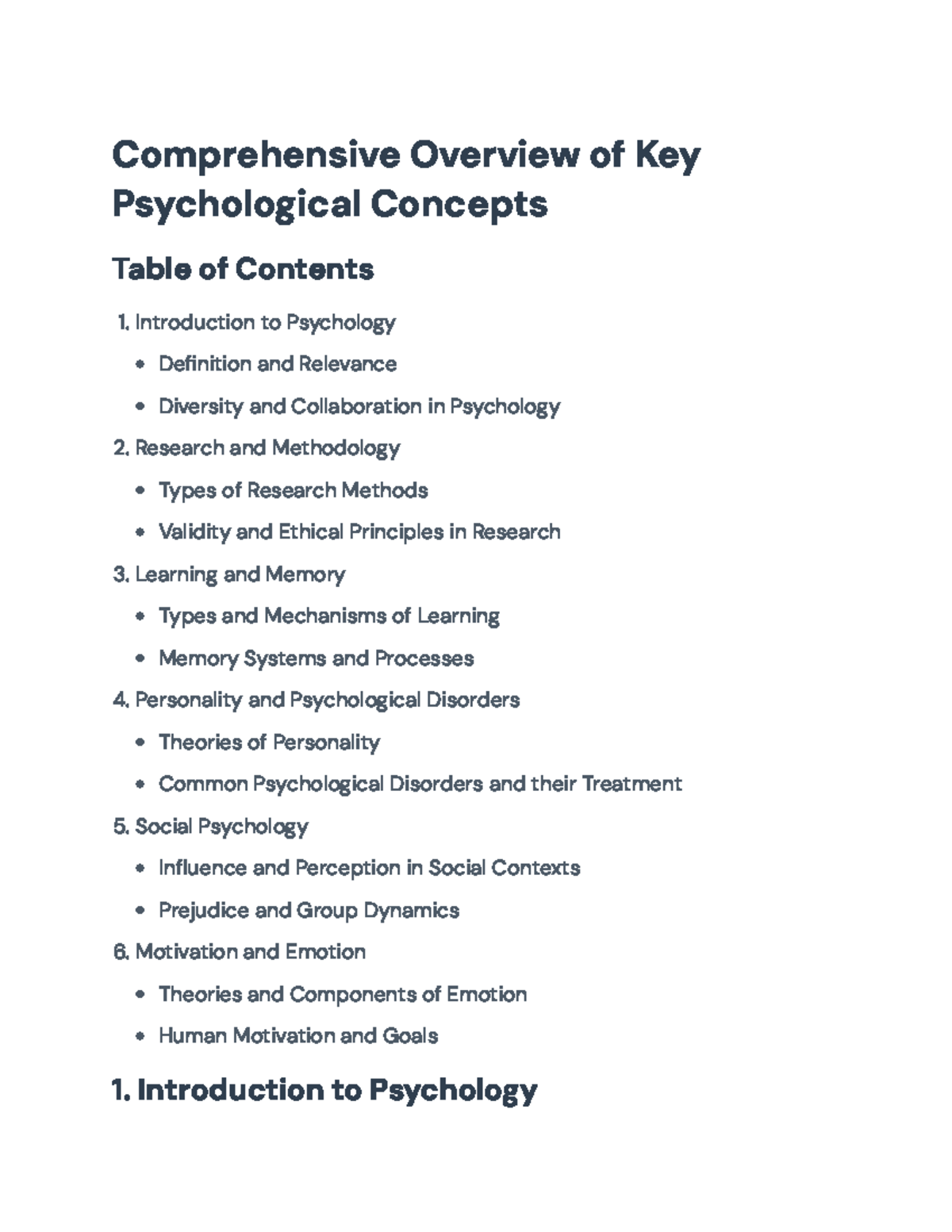 Comprehensive Overview of Key Psychology Concepts (PSY101 ...