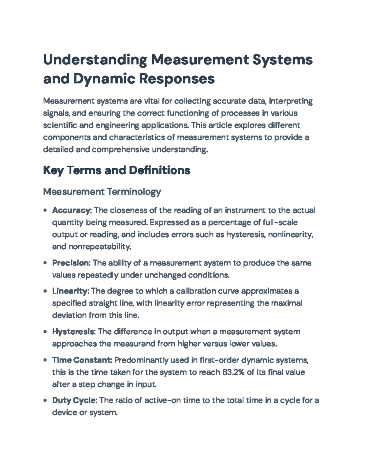Understanding Measurement Systems and Dynamic Responses in Engineering ...