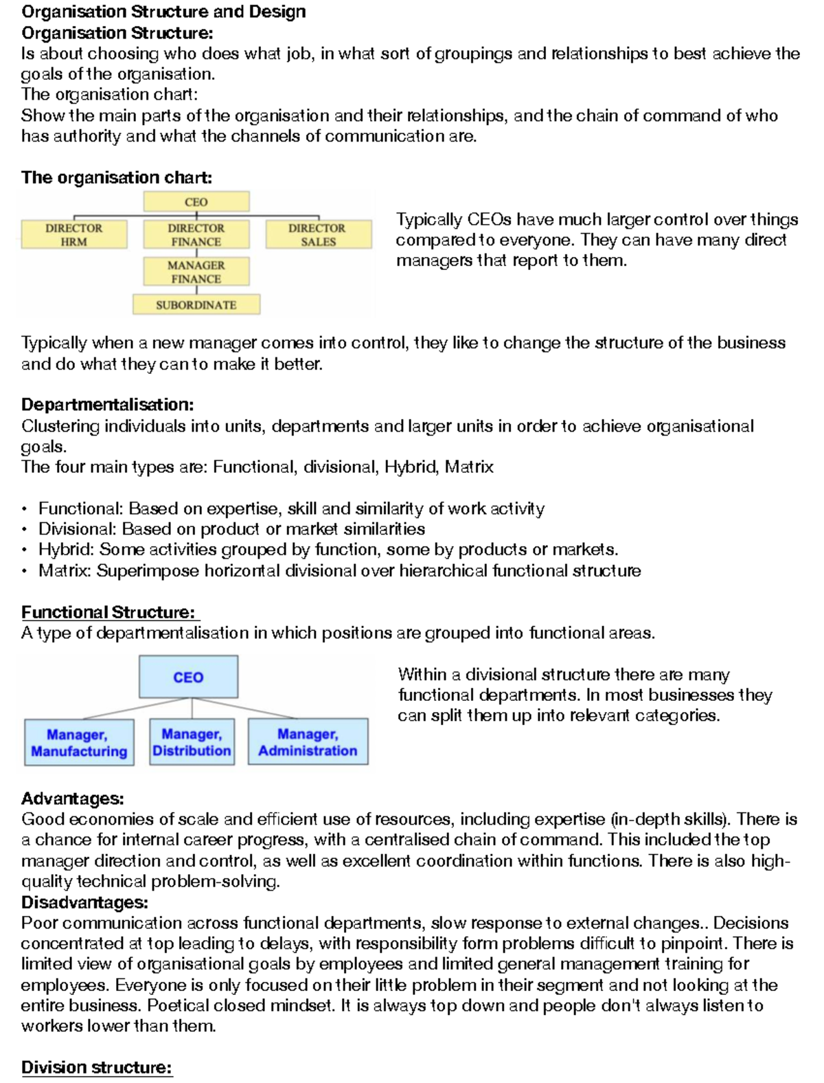 Organisational Structure & Design: Lecture 4 Notes (Week 4) - Studocu
