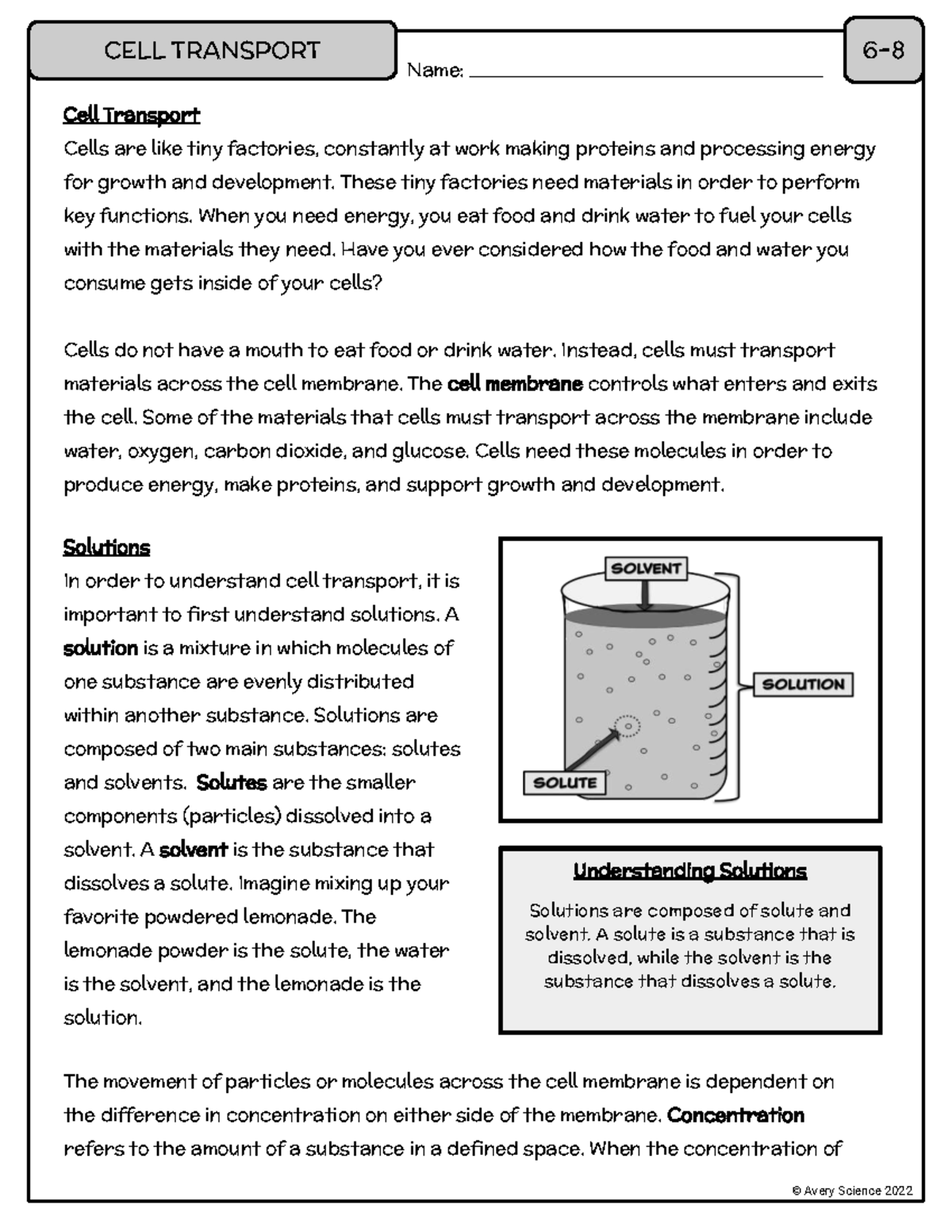 CELL TRANSPORT READING ACTIVITY - AVERY SCIENCE 2022 - Studocu