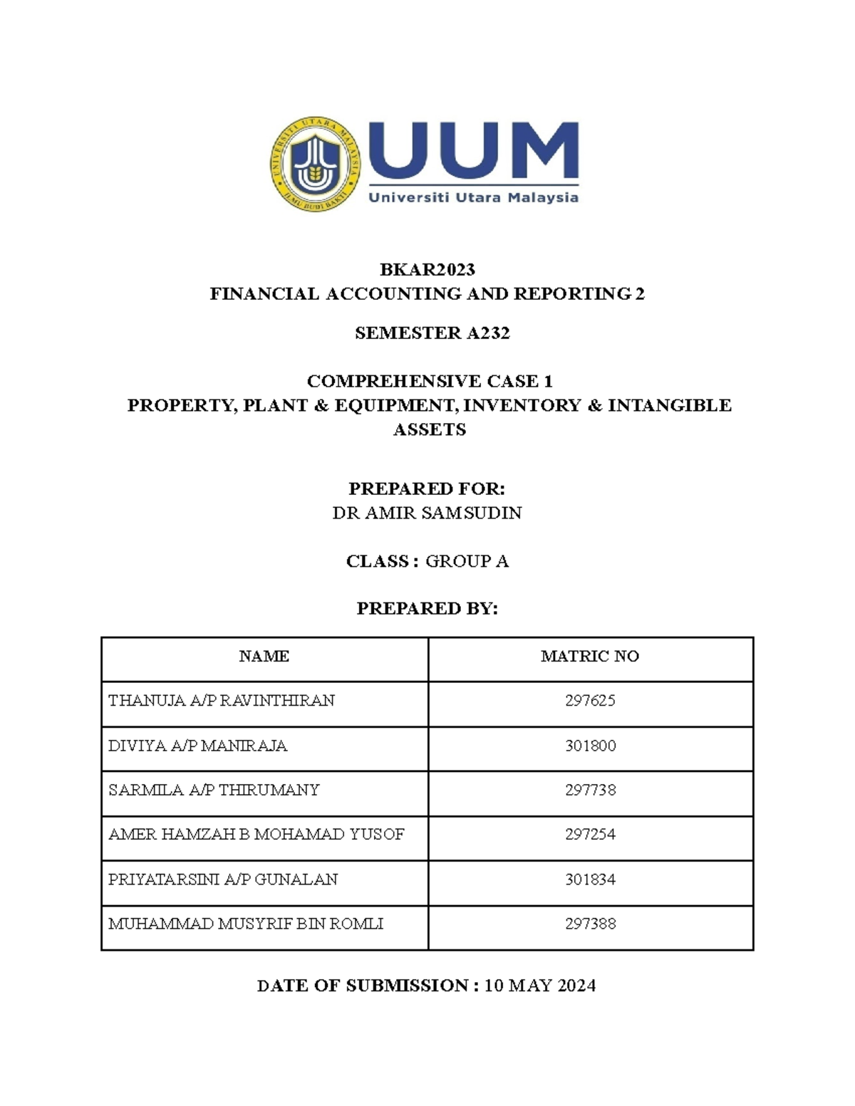 Comprehensive Case Study 1: Property, Plant & Equipment Analysis (BKAR ...