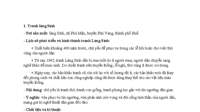 Tranh Làng Sình: Lịch Sử và Nghệ Thuật Dân Gian - Studocu