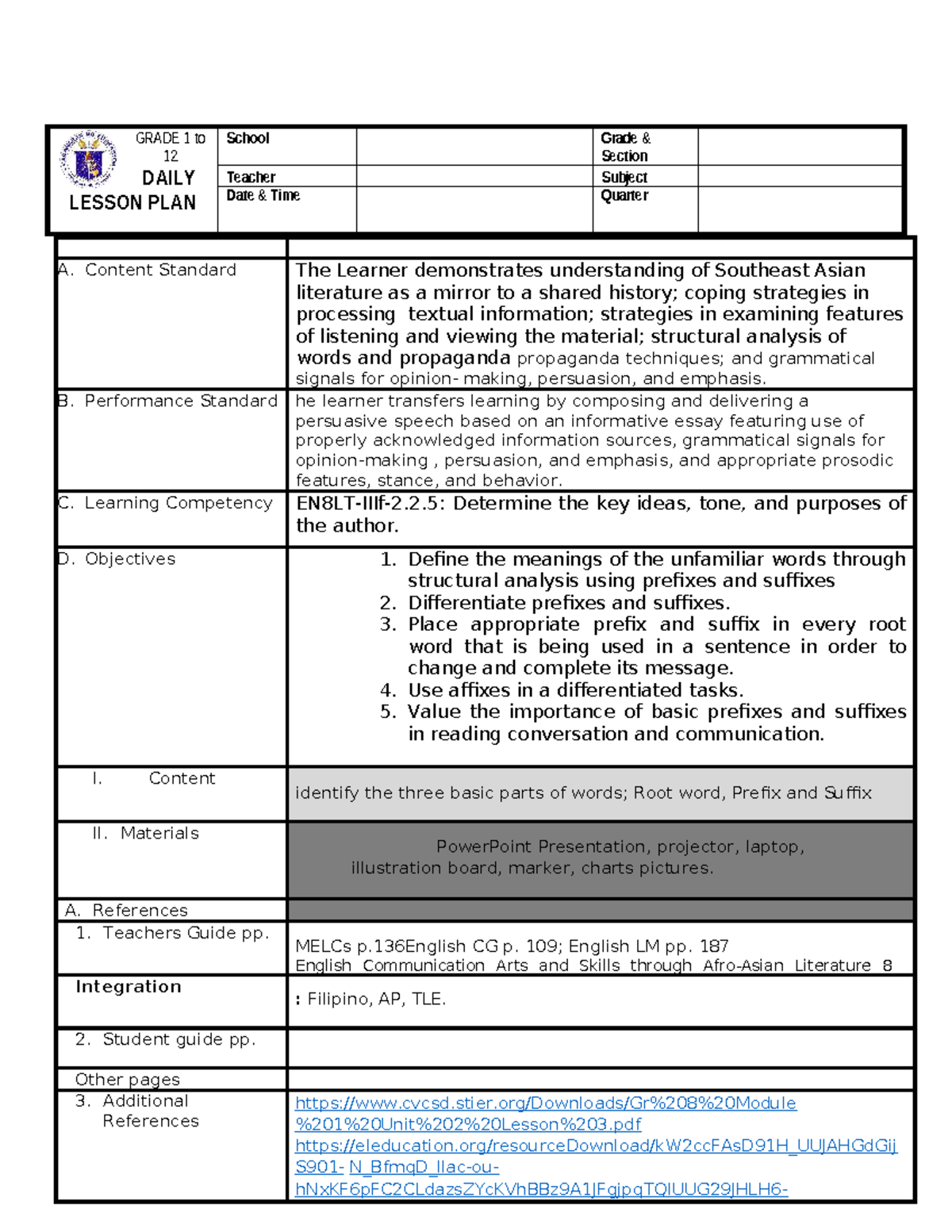DEMO Lesson Plan - Grade 1 to 12 Daily Overview - Studocu