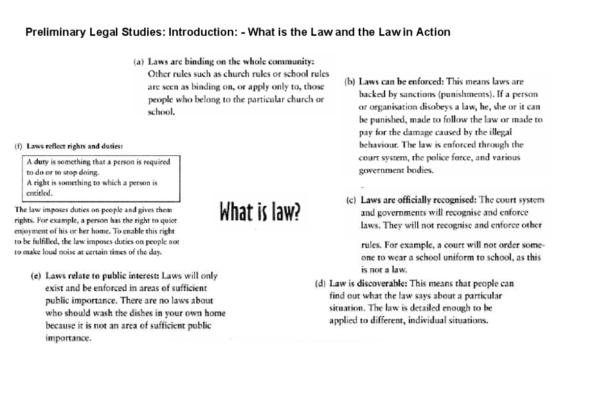 Preliminary Legal Studies: Intro to Law and Its Application - Studocu