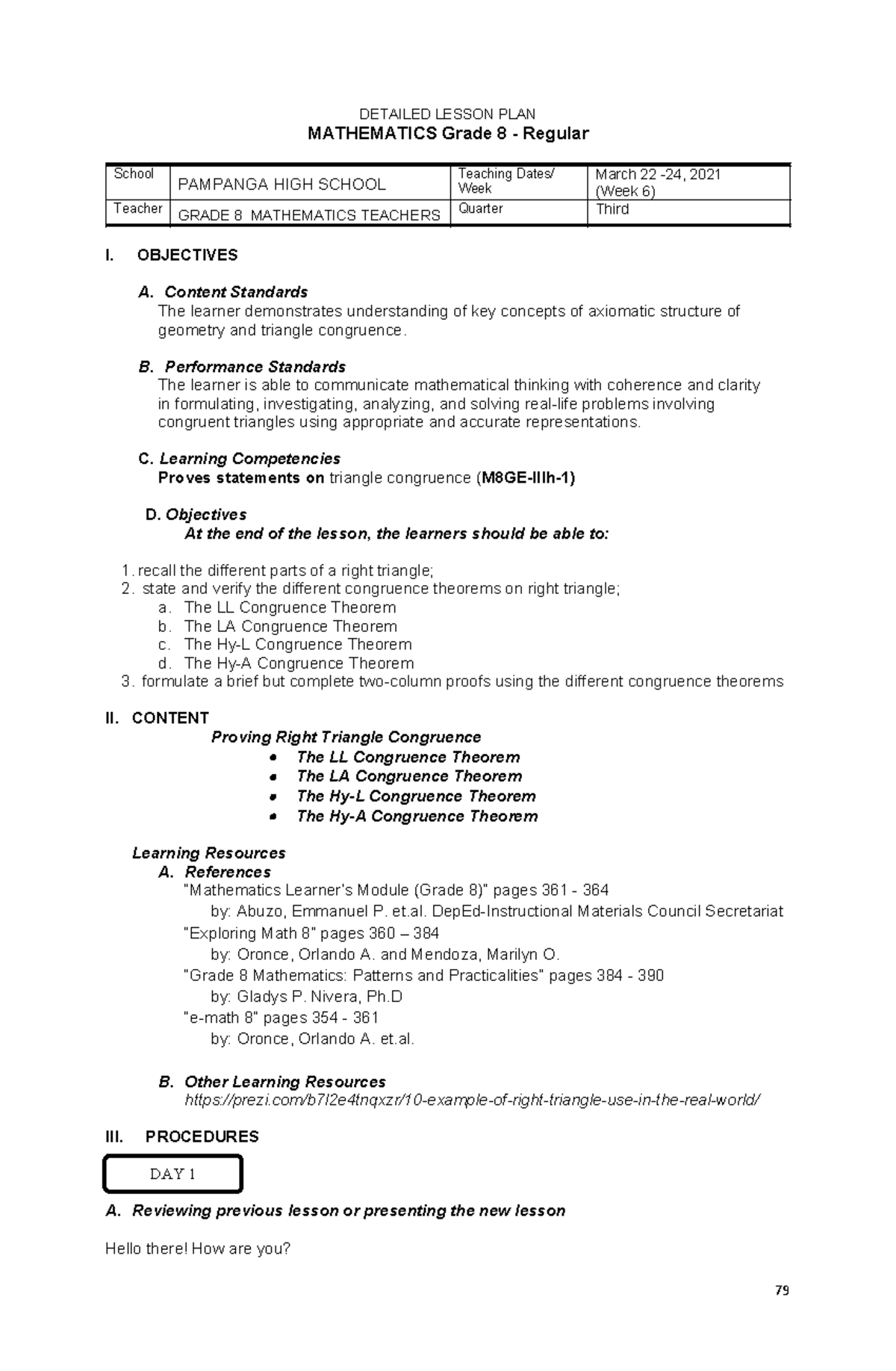 Answer 3 - science - DETAILED LESSON PLAN MATHEMATICS Grade 8 - Regular ...