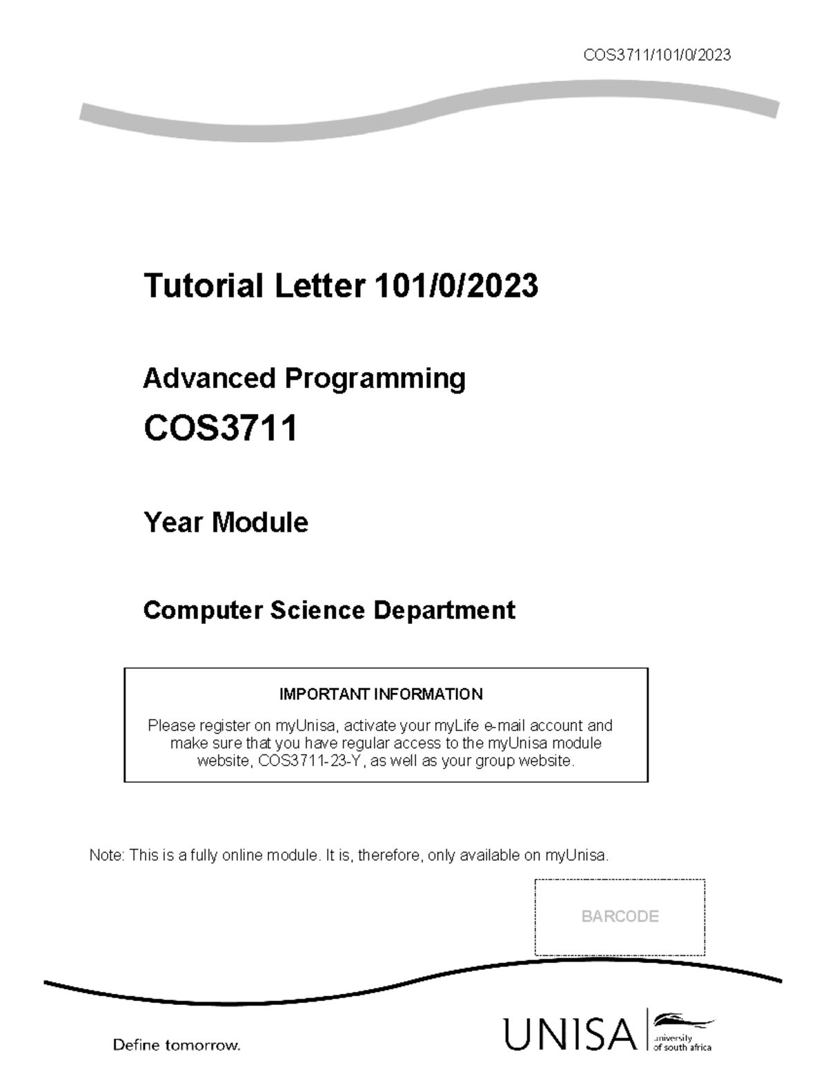 101 2023 0 b - COS3711/101/0/ Tutorial Letter 101/0/ Advanced Programming COS Year Module ...