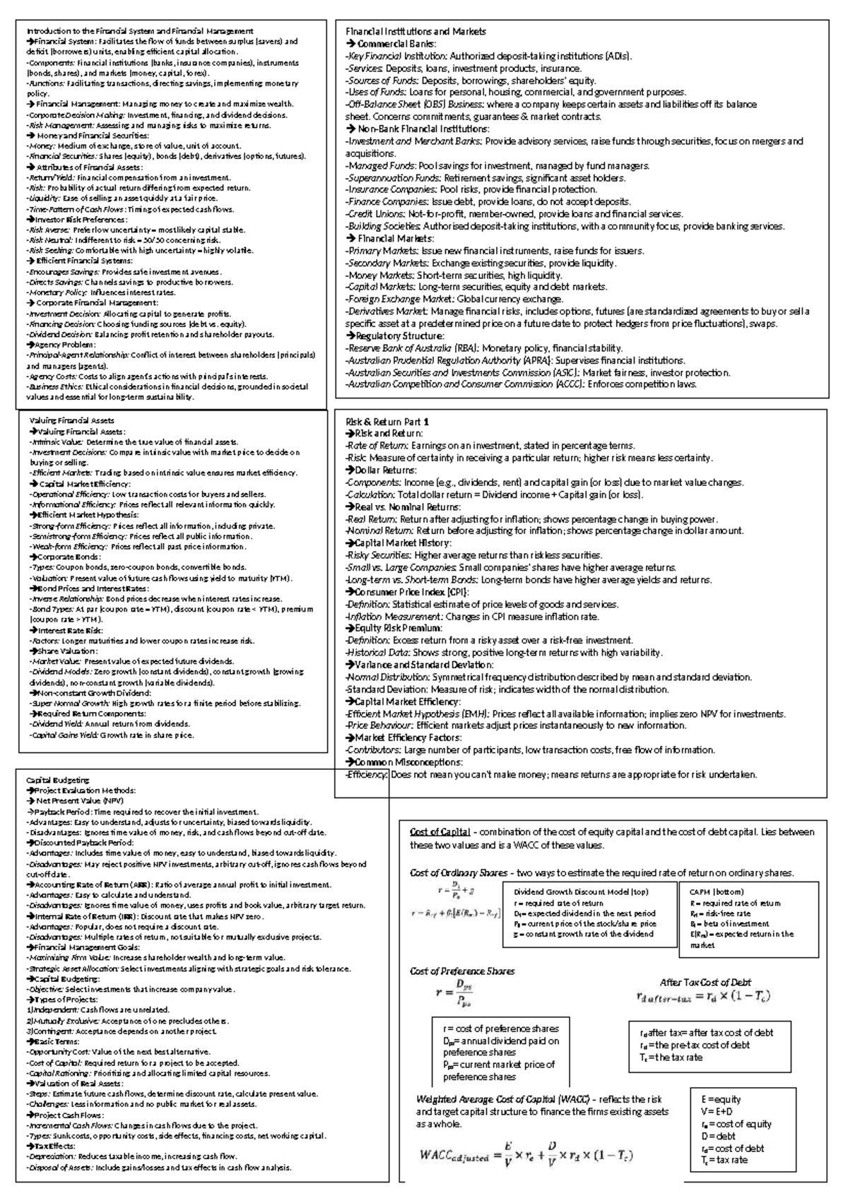 Finance Cheat Sheet: Introduction to Financial Systems and Management ...