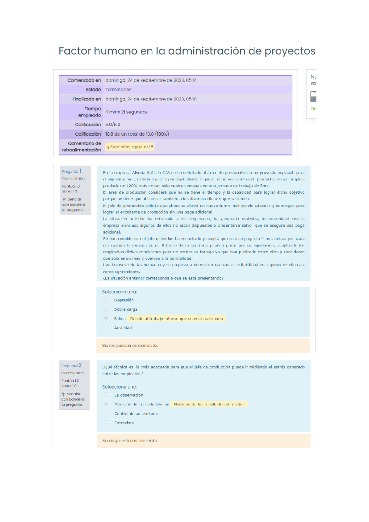 Autocalificable 4 Factor Humano en Administracion de Proyectos - Studocu