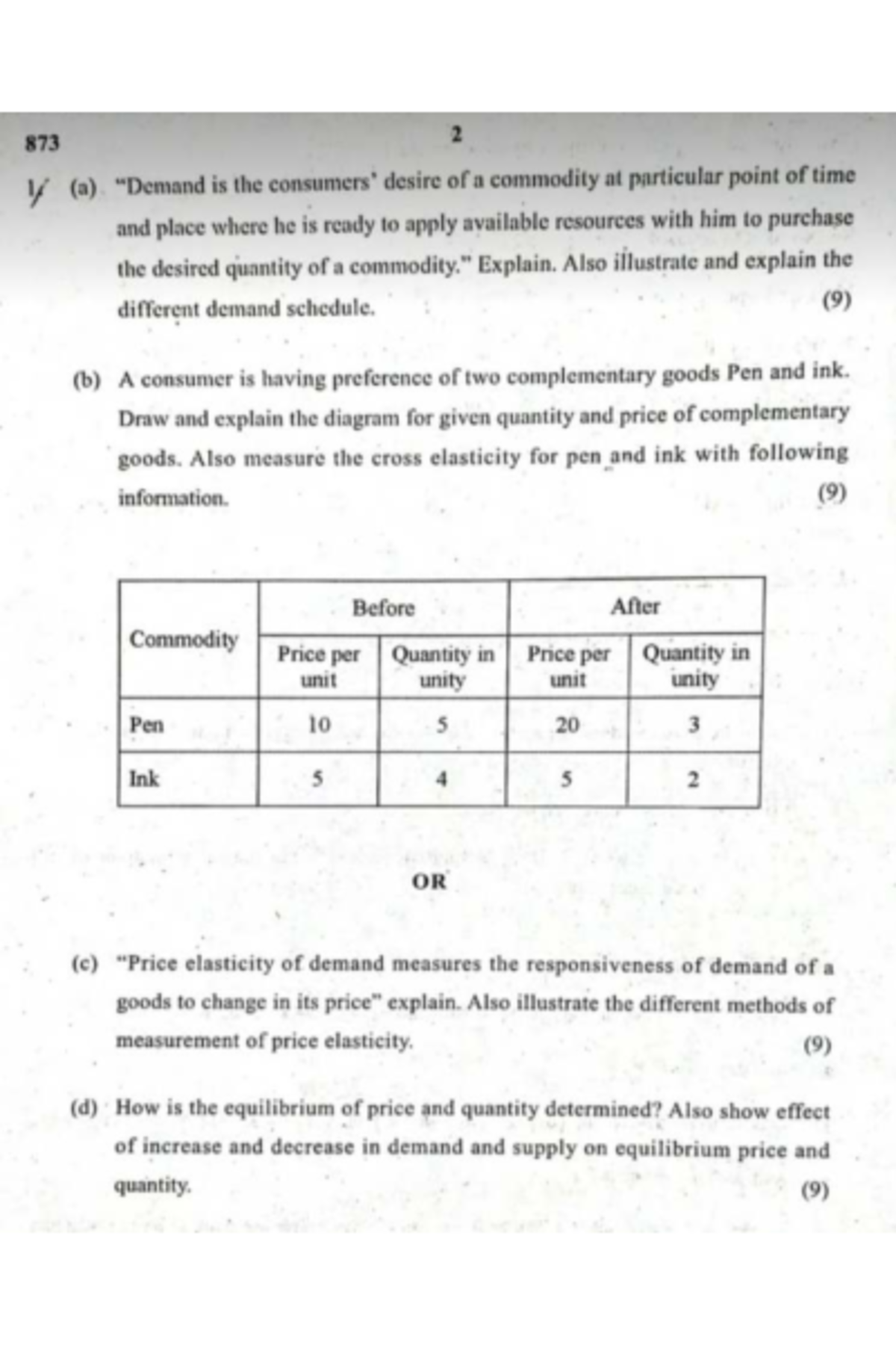 Business Economics PYQs 873: Demand, Equilibrium & Production Analysis ...
