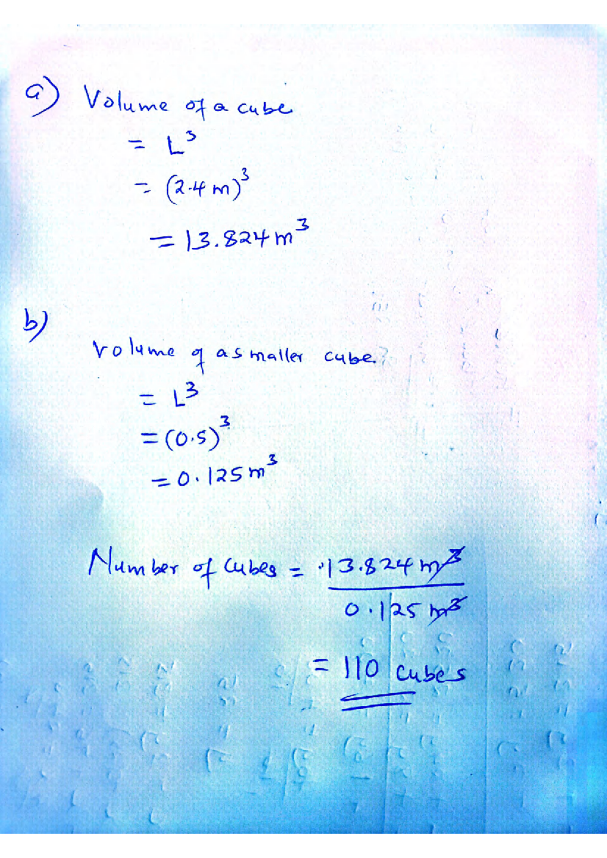 Question 2 - Key point on math - basic maths - a) Volume of a cube (2)3 ...