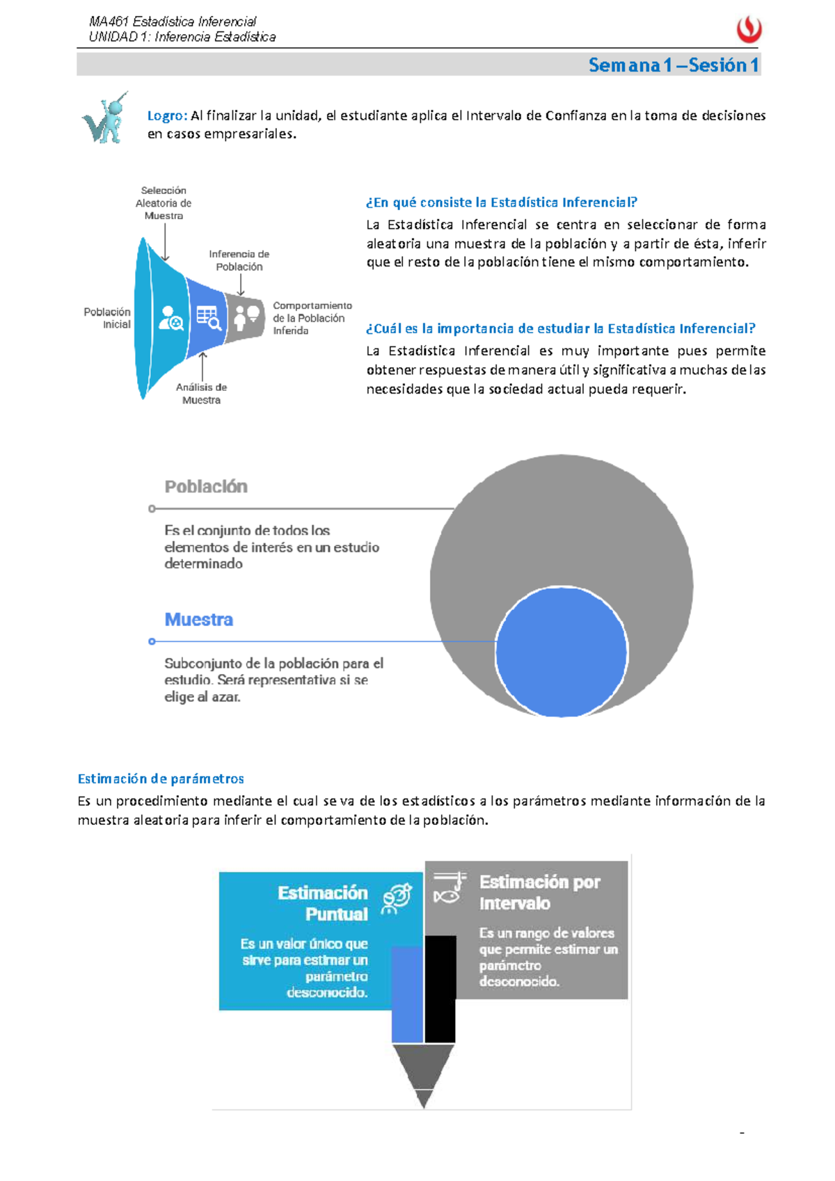 MA461 Estadística Inferencial: Unidad 1 - Intervalo de Confianza y Aplicaciones - Studocu