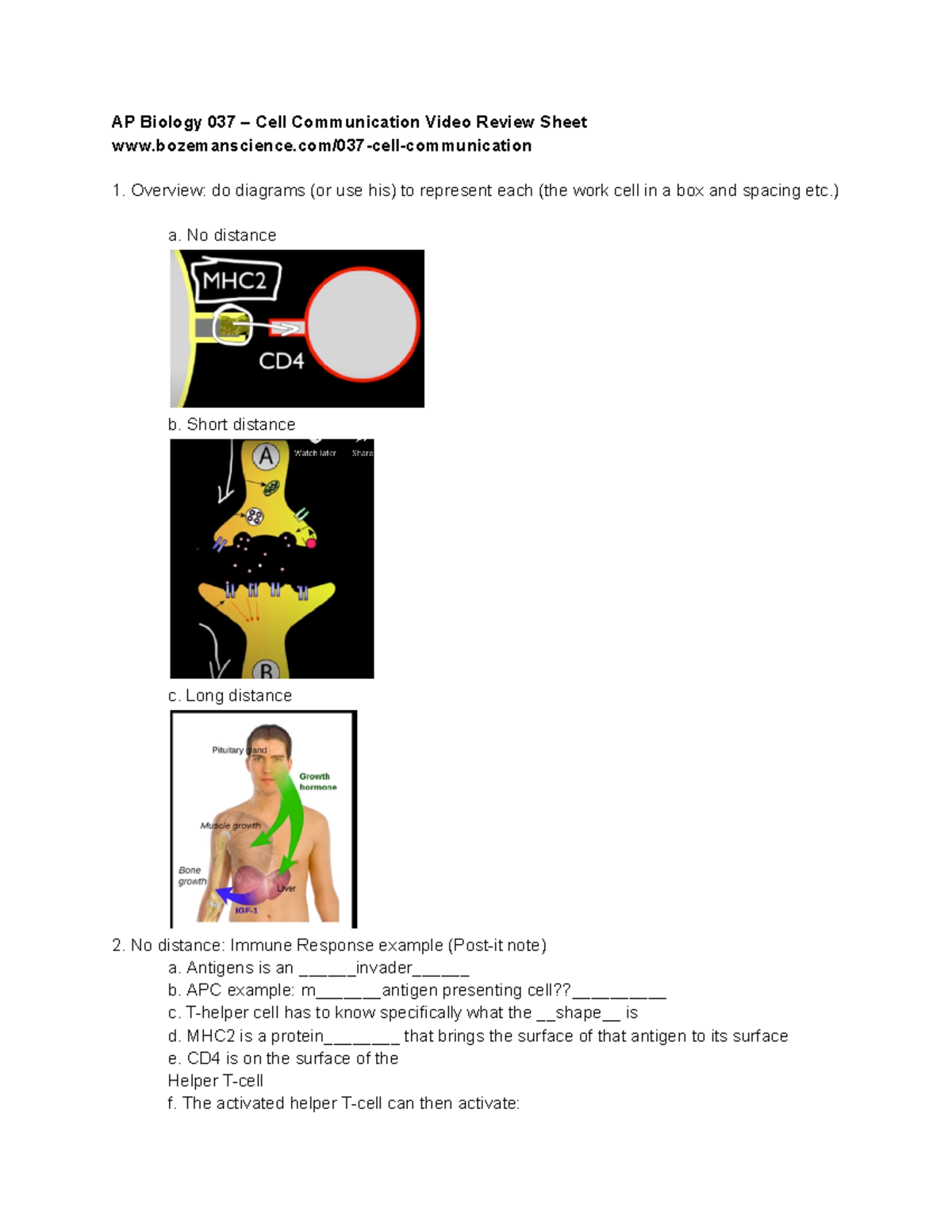 U4M1A1 - AP Biology 037: Cell Communication Video Review Notes - Studocu