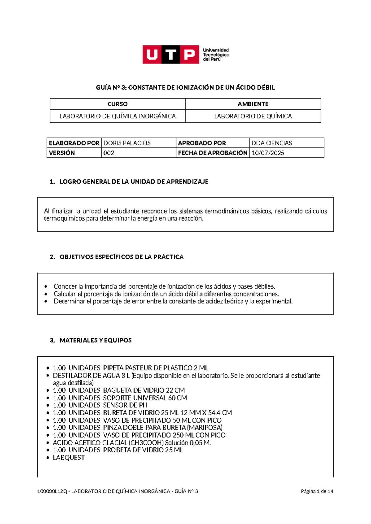 GUÍA 3: CONSTANTE DE IONIZACIÓN DE UN ÁCIDO DÉBIL - LABORATORIO DE ...