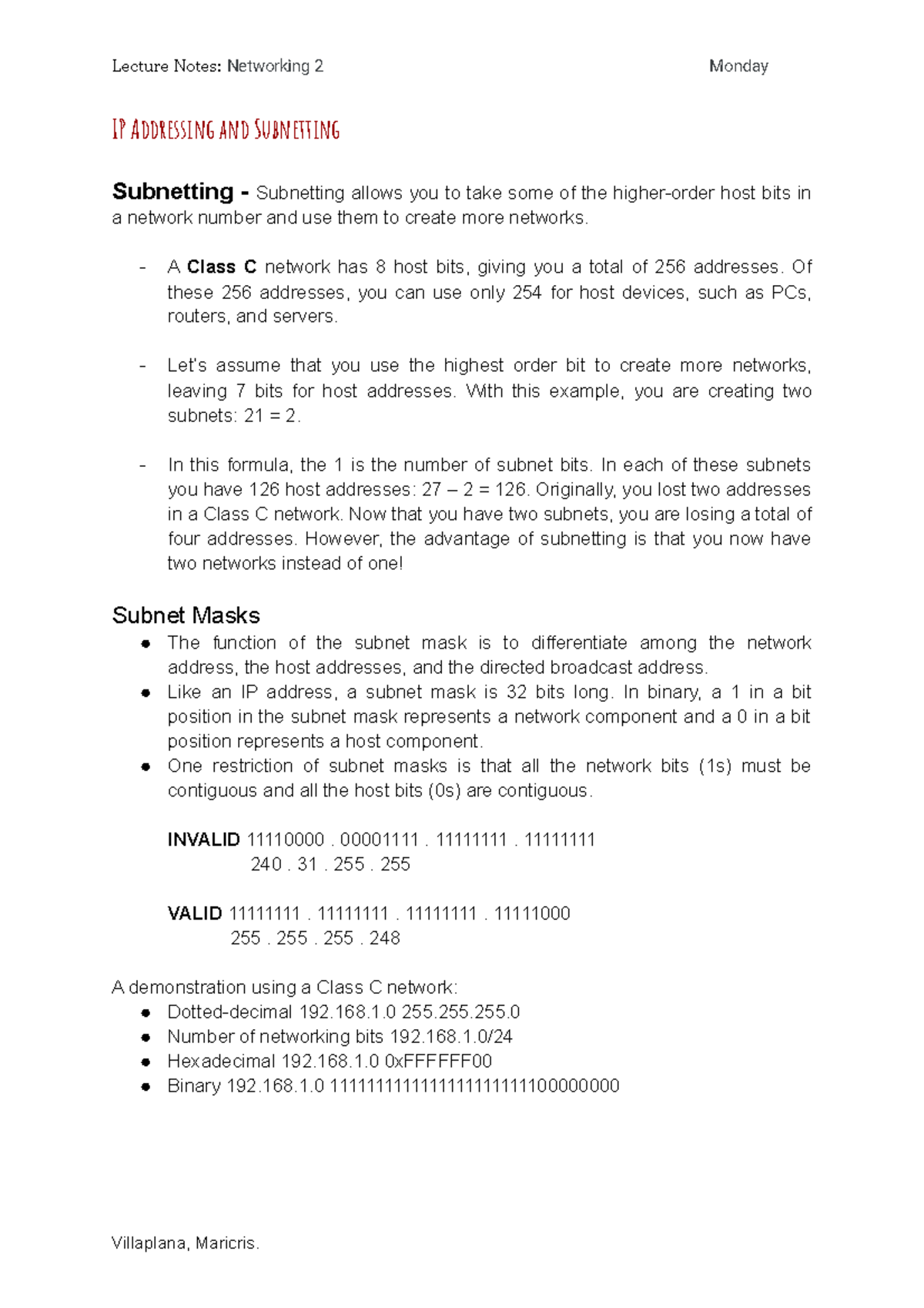 Ip Addressing And Subnetting Week3 Lecture Notes Lecture Notes