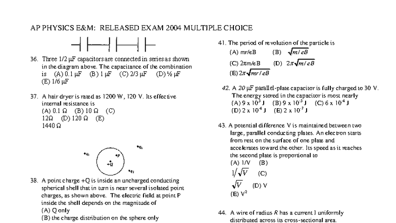 AP PHYSICS C EM RELEASED EXAM 2004 MULTIPLE CHOICE QUESTIONS - Studocu