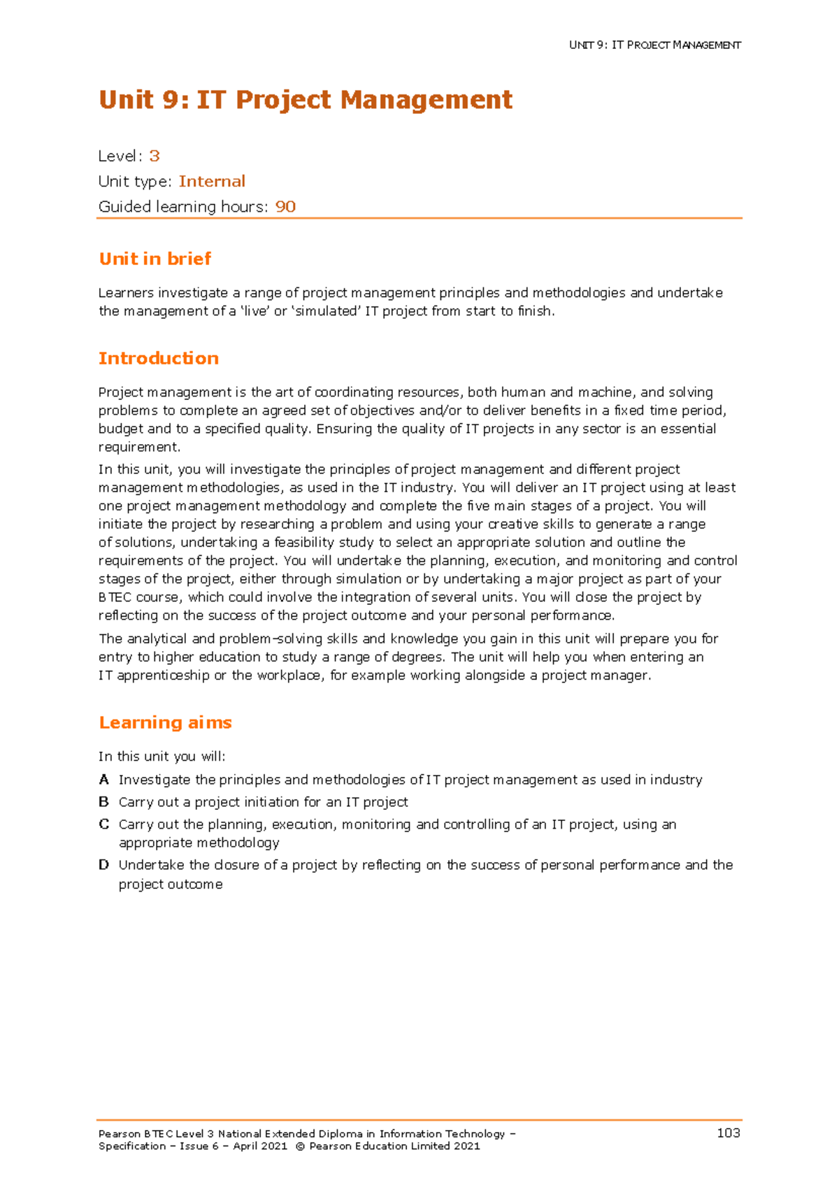 Unit 9 ITPM Spec 2022-2023: Principles & Methodologies Overview - Studocu