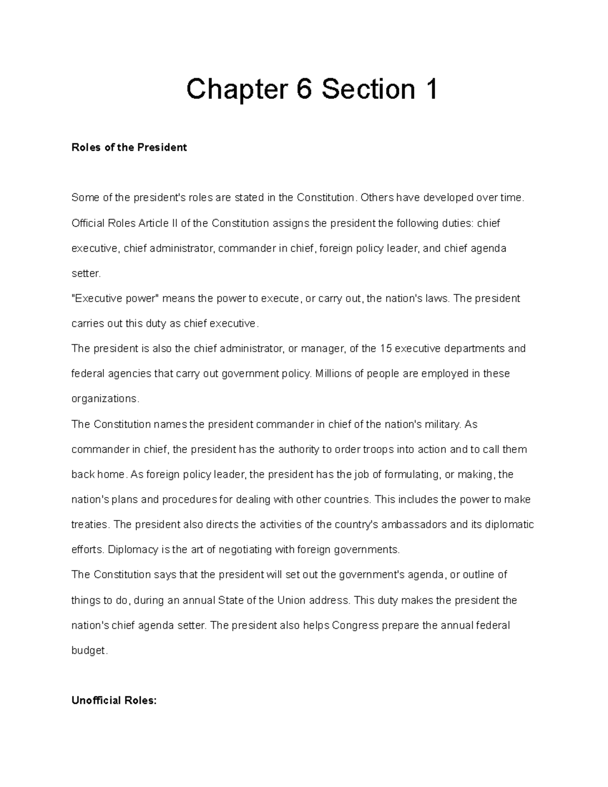 Holt Mcdougal Chapter 6: The Roles and Responsibilities of the ...