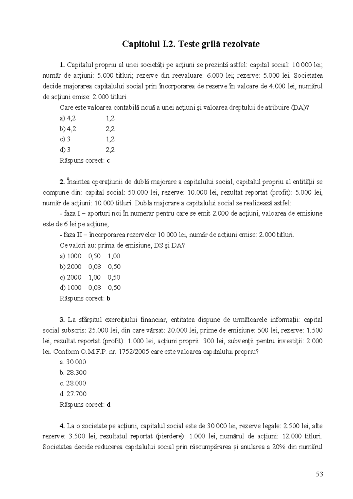 Ctb Fin Intermed - Capitolul I.2: Teste Grilă Rezolvate - Studocu