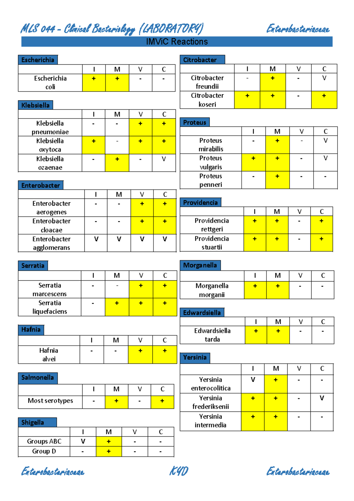 MLS 044 Clinical Bacteriology: IMViC Reactions Overview - Studocu