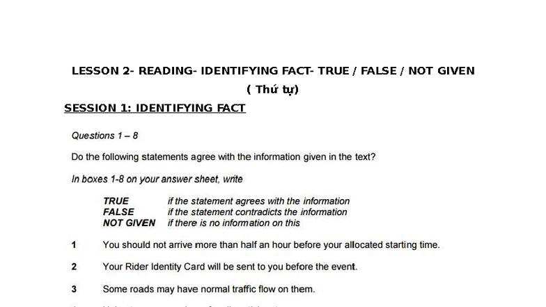 LESSON 2: IDENTIFYING FACT, OPINION, TRUE/FALSE (Tin Chi) - Studocu