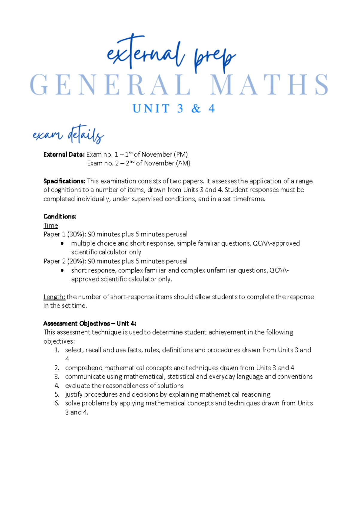 GM 181283 General Mathematics Formula Sheet - 2019 Edition - Studocu