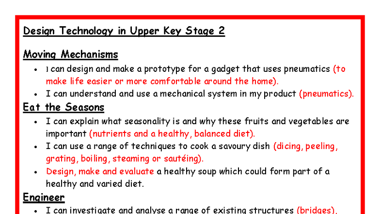 DT in Upper Key Stage 2: Design & Make Projects Overview - Studocu