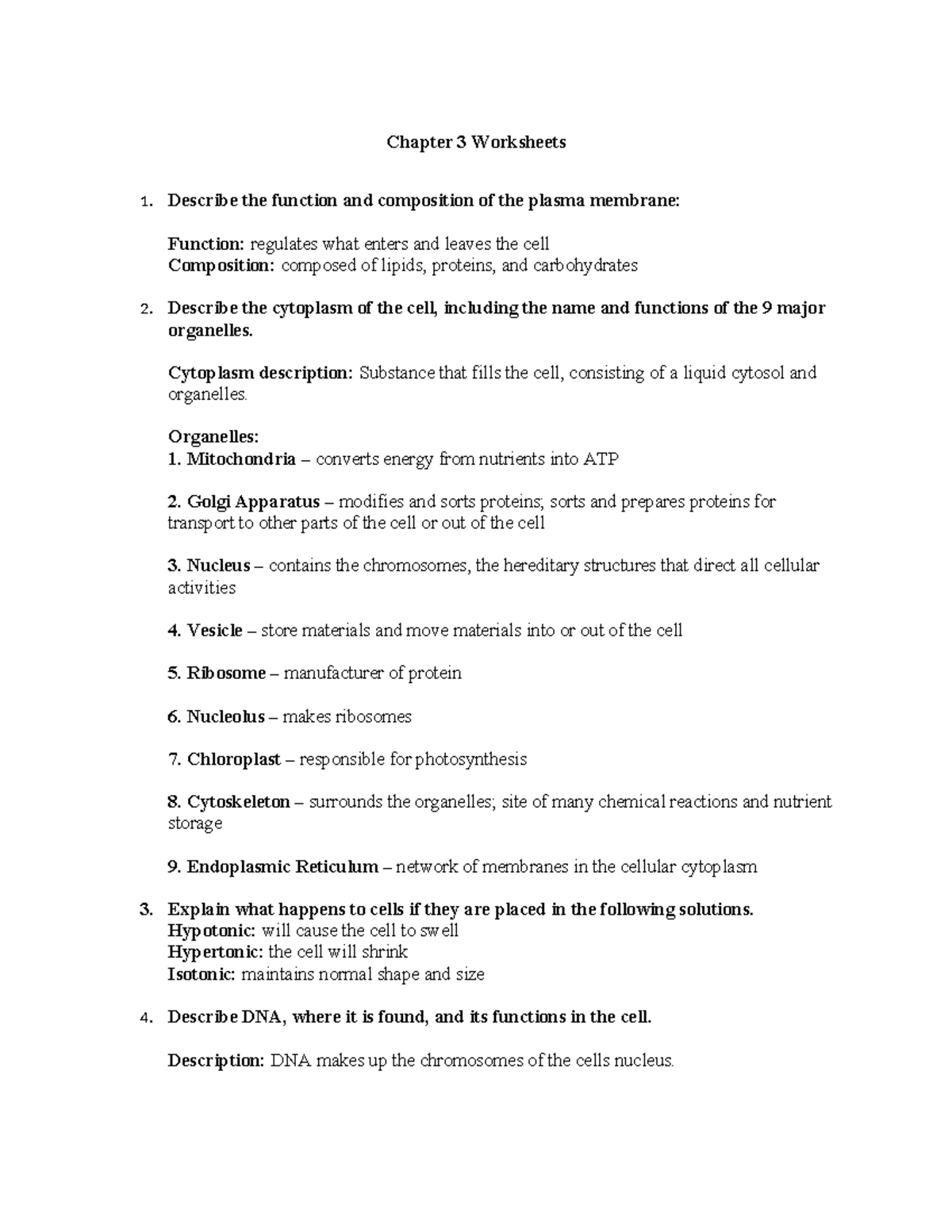 AH 100 Chapter 3-4 Worksheets: Cell Structure & Function Overview - Studocu