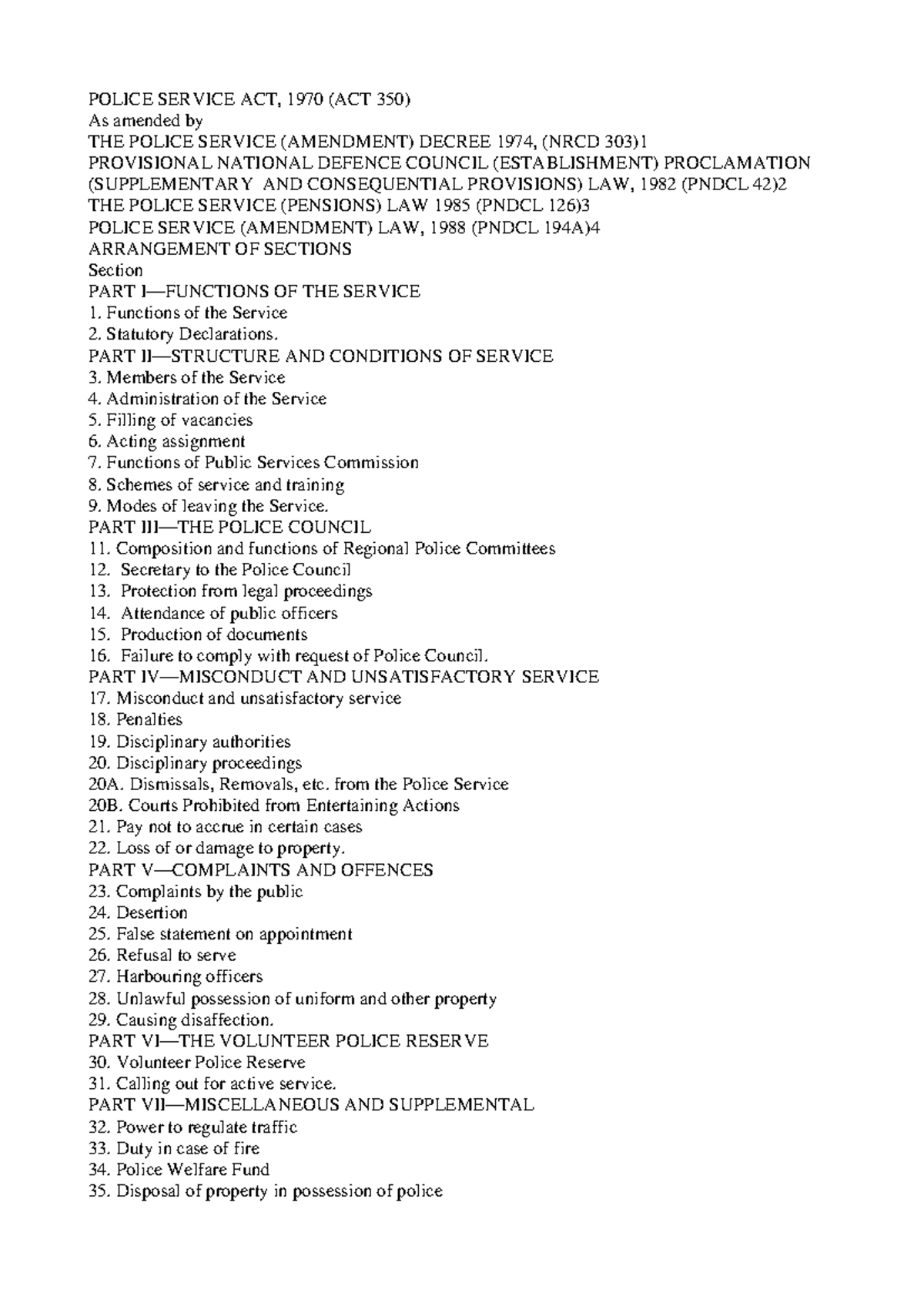 Police Service Act, 1970 (Act 350): Comprehensive Overview & Amendments ...