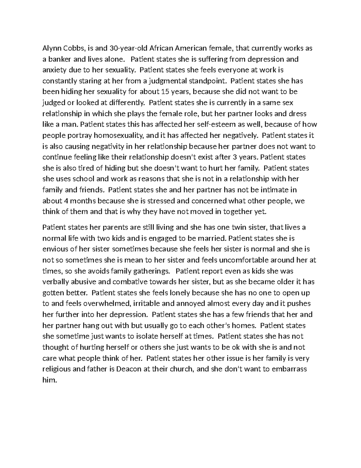 Alynn Cobbs: Mental Health Case Study Notes for NUR506 - Studocu