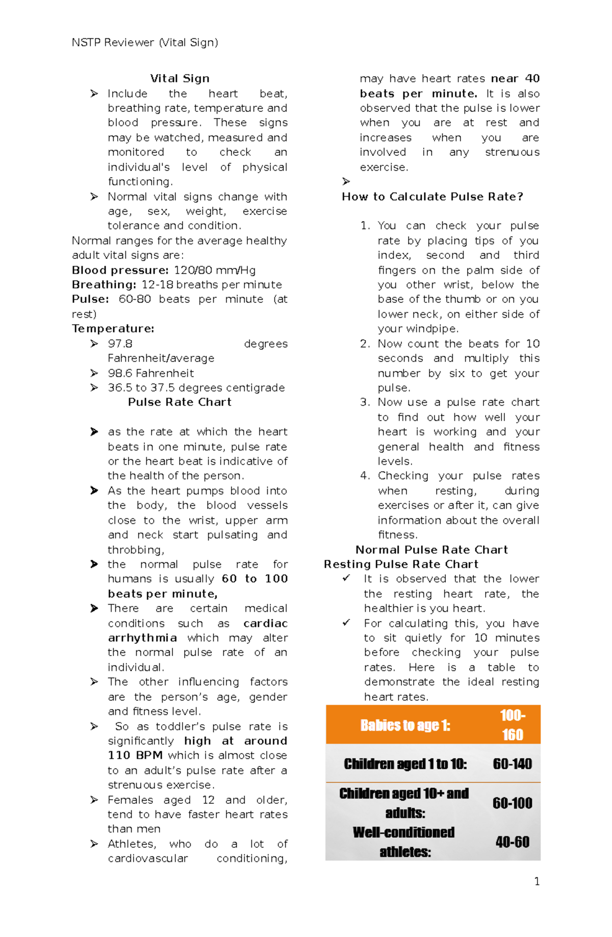 NSTP Prelim Revier ( Vital SIGN) - Vital Sign Include the heart beat ...