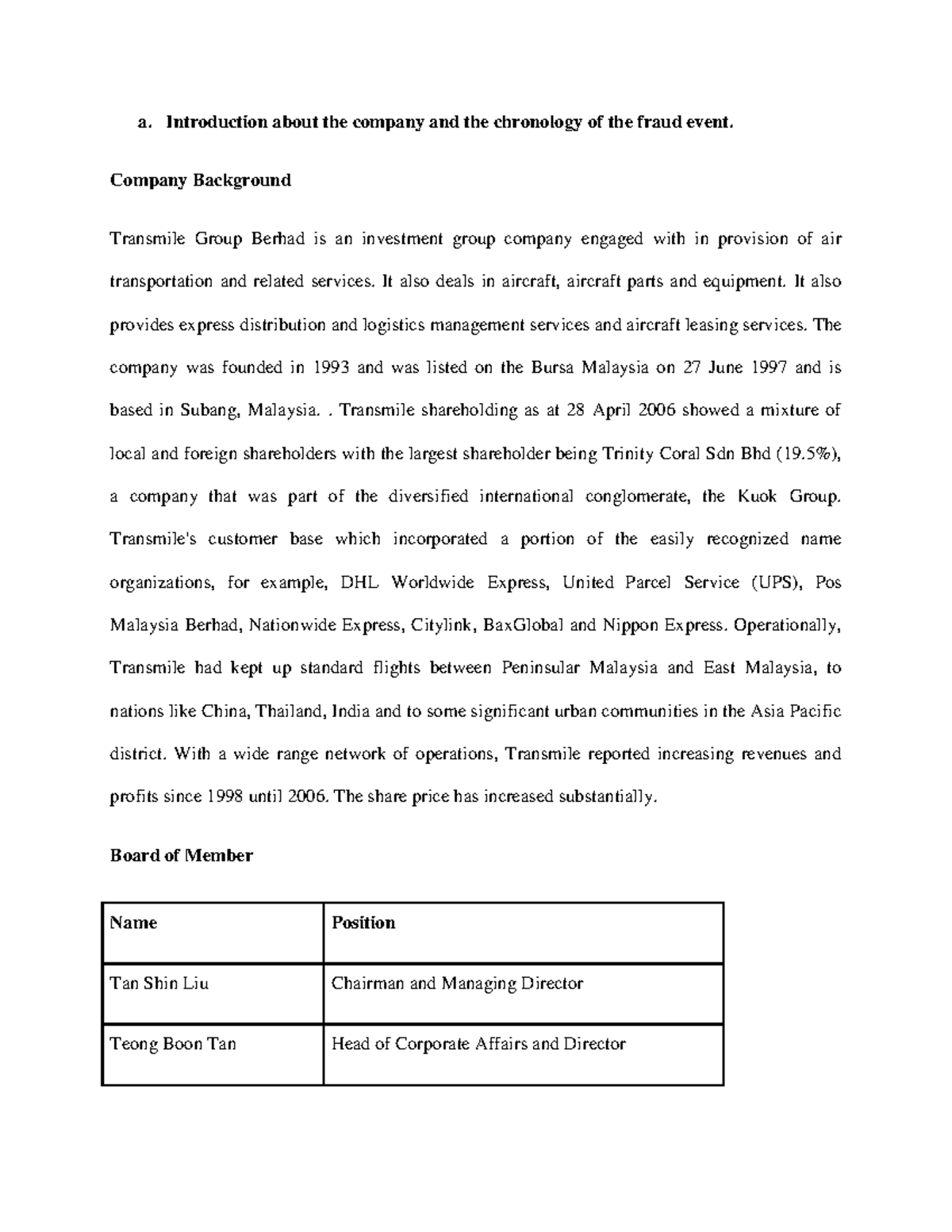 Transmile Fraud Case Study: Analysis of Deloitte & Touche's Role - Studocu