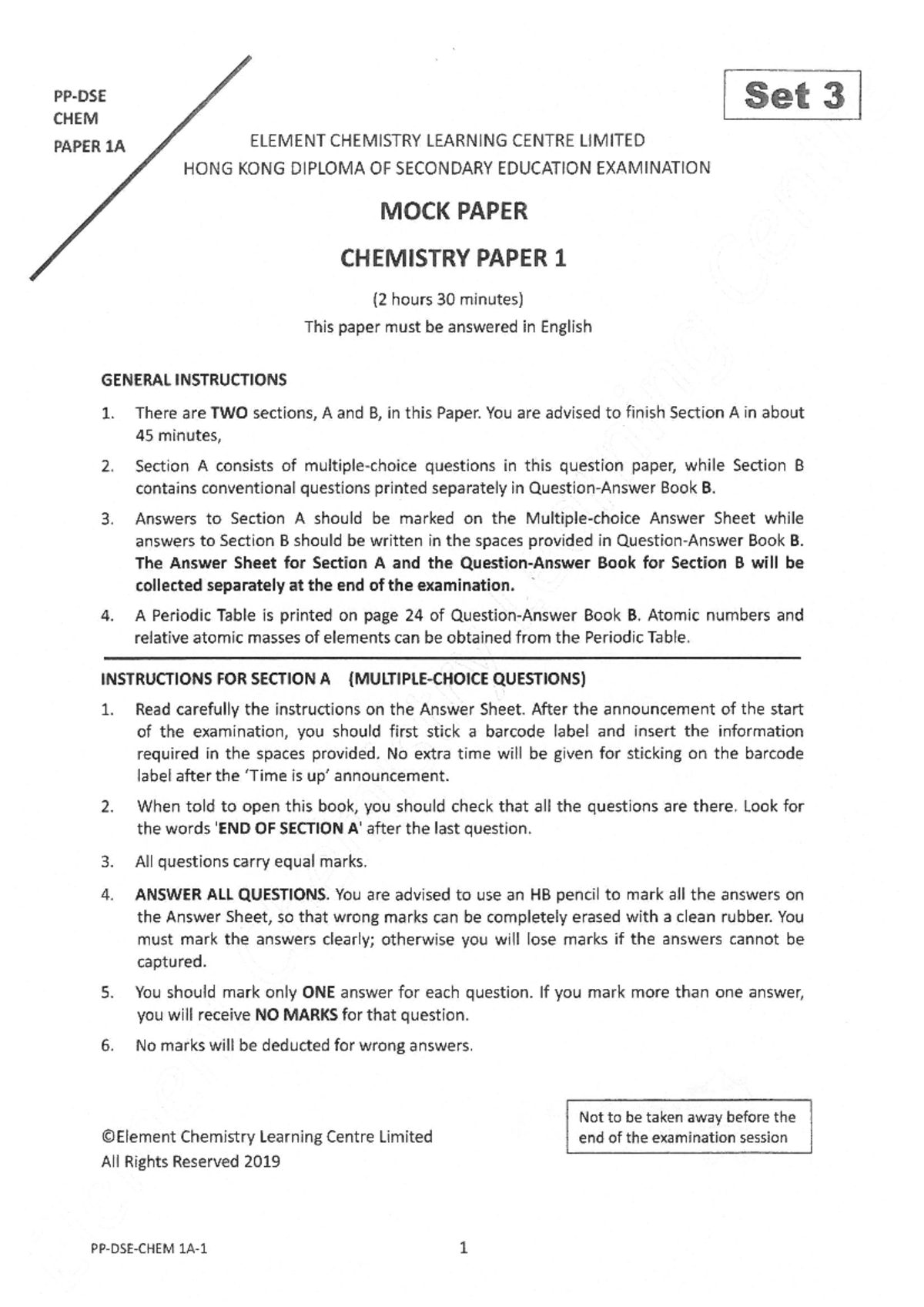 Element Mock Exam 2019 Set 3 - Chemistry Paper 1A - Studocu