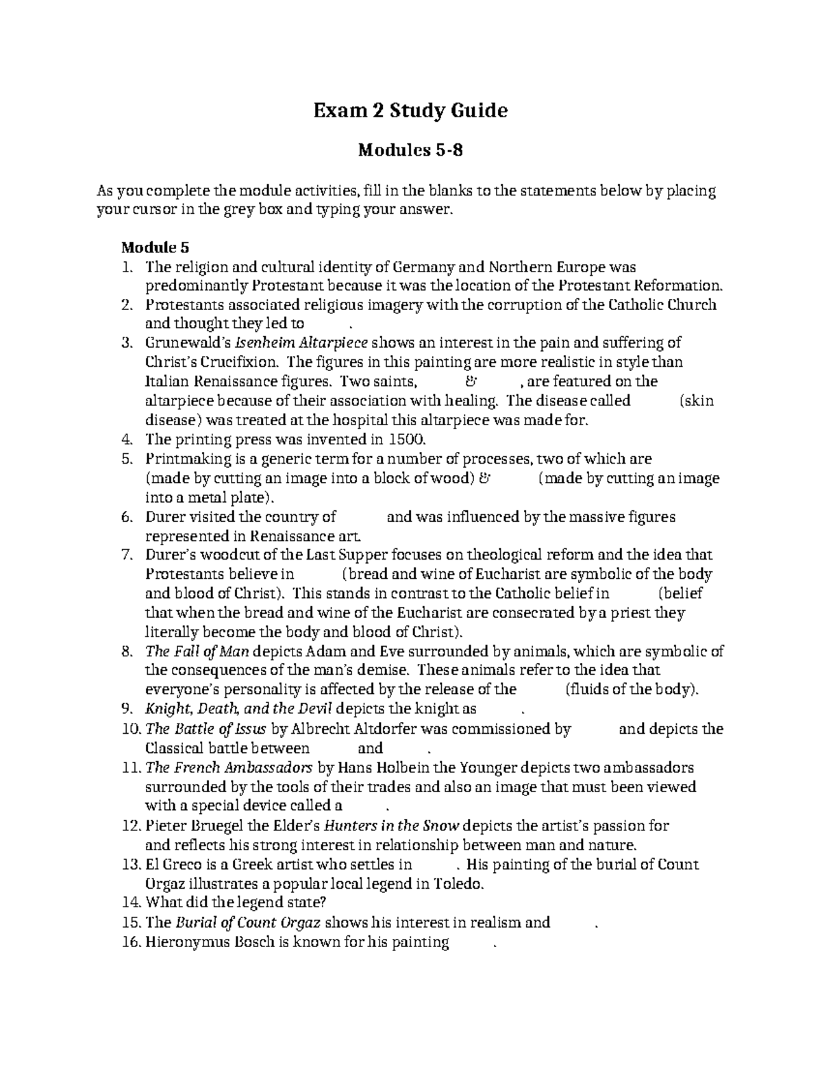 Exam 2 Study Guide: Key Concepts and Art Analysis - Studocu