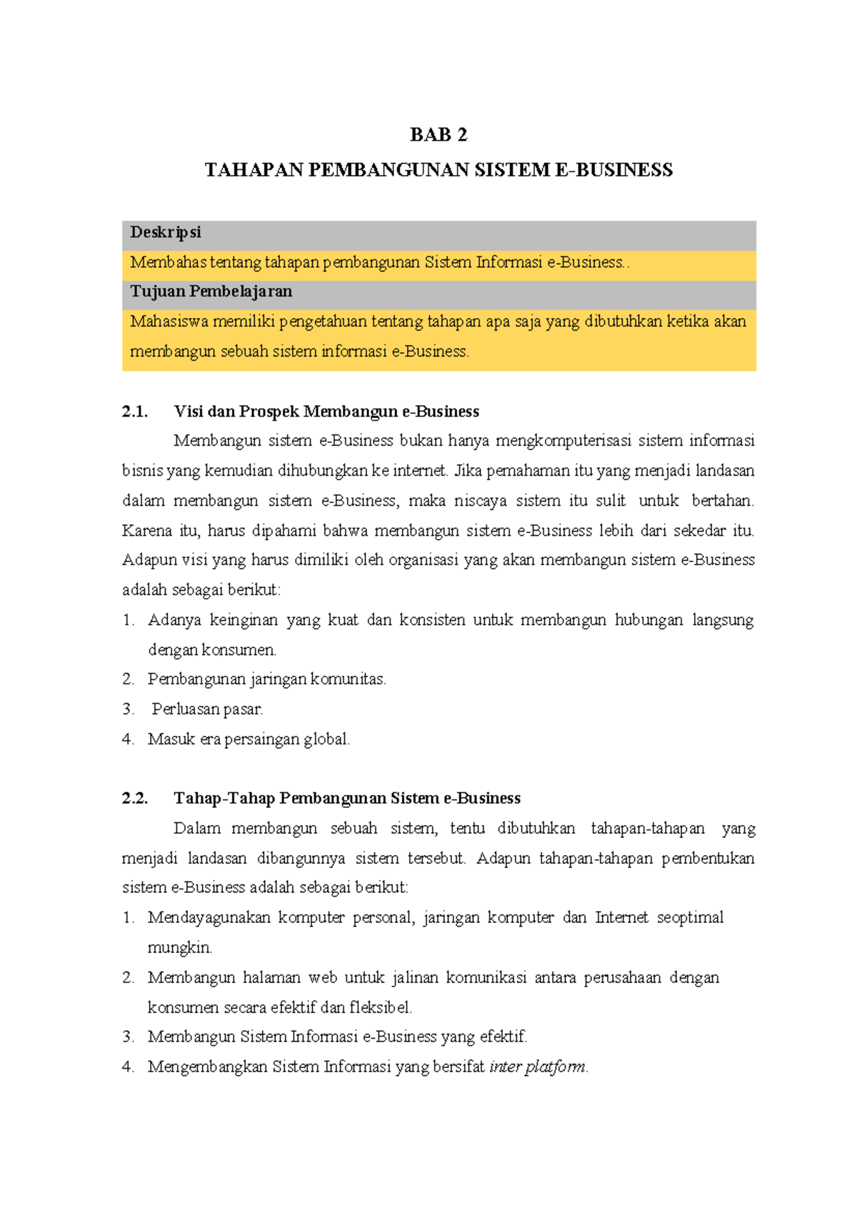 BAB 2: Tahapan Pembangunan Sistem E-Business - Studocu