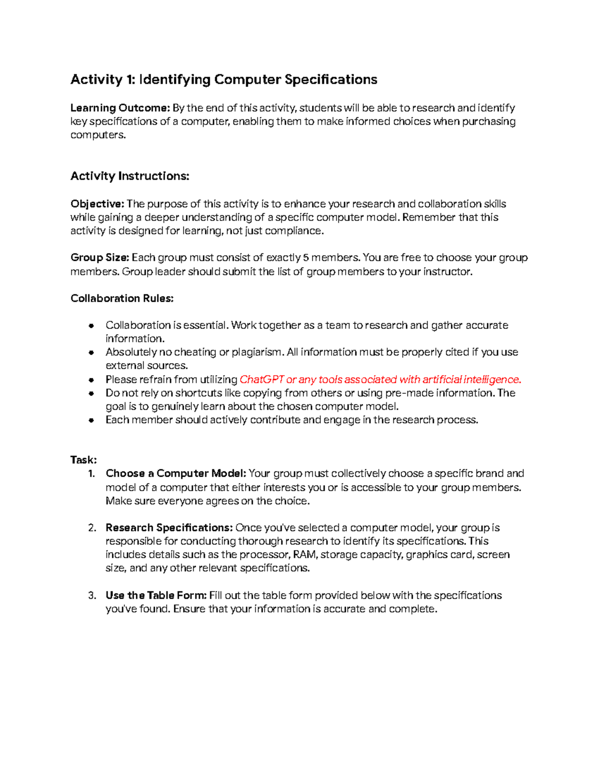 Activity 1: Identifying Computer Specs for Informed Purchases - Studocu